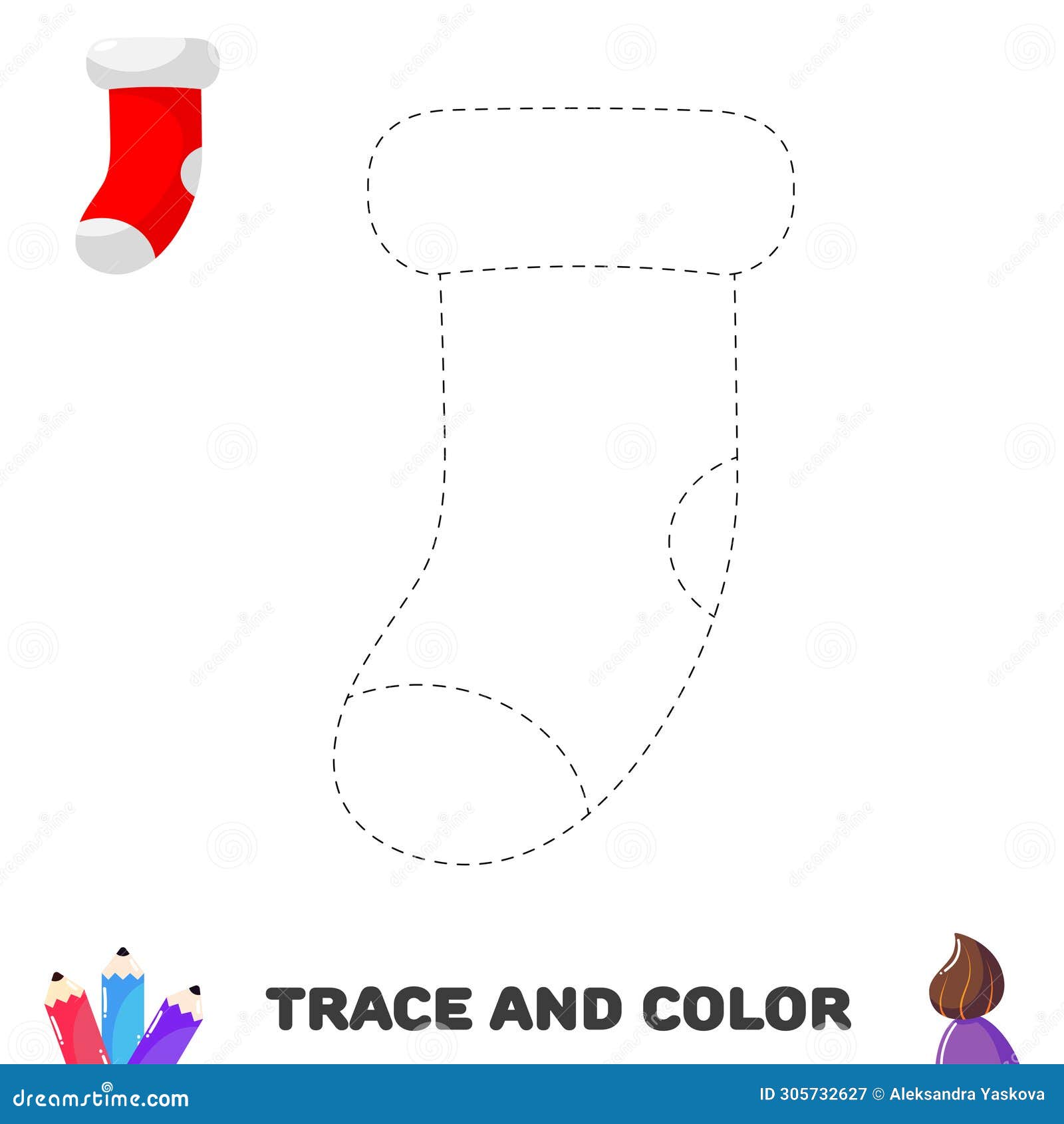Trace and Color Page with Socks. Educational Sheet for Kids Stock ...