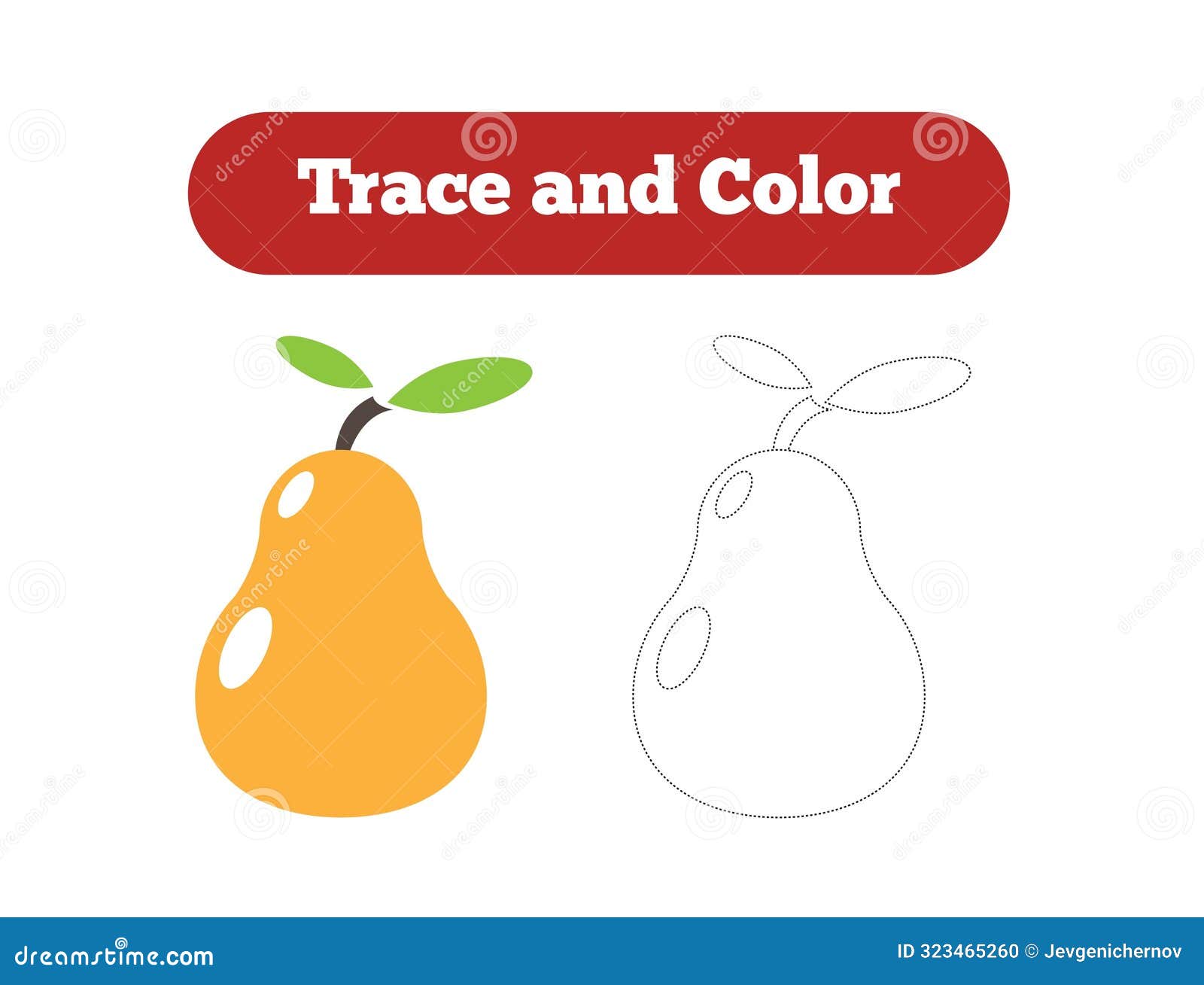 Trace and Color Pear Coloring Page for Children Stock Vector ...