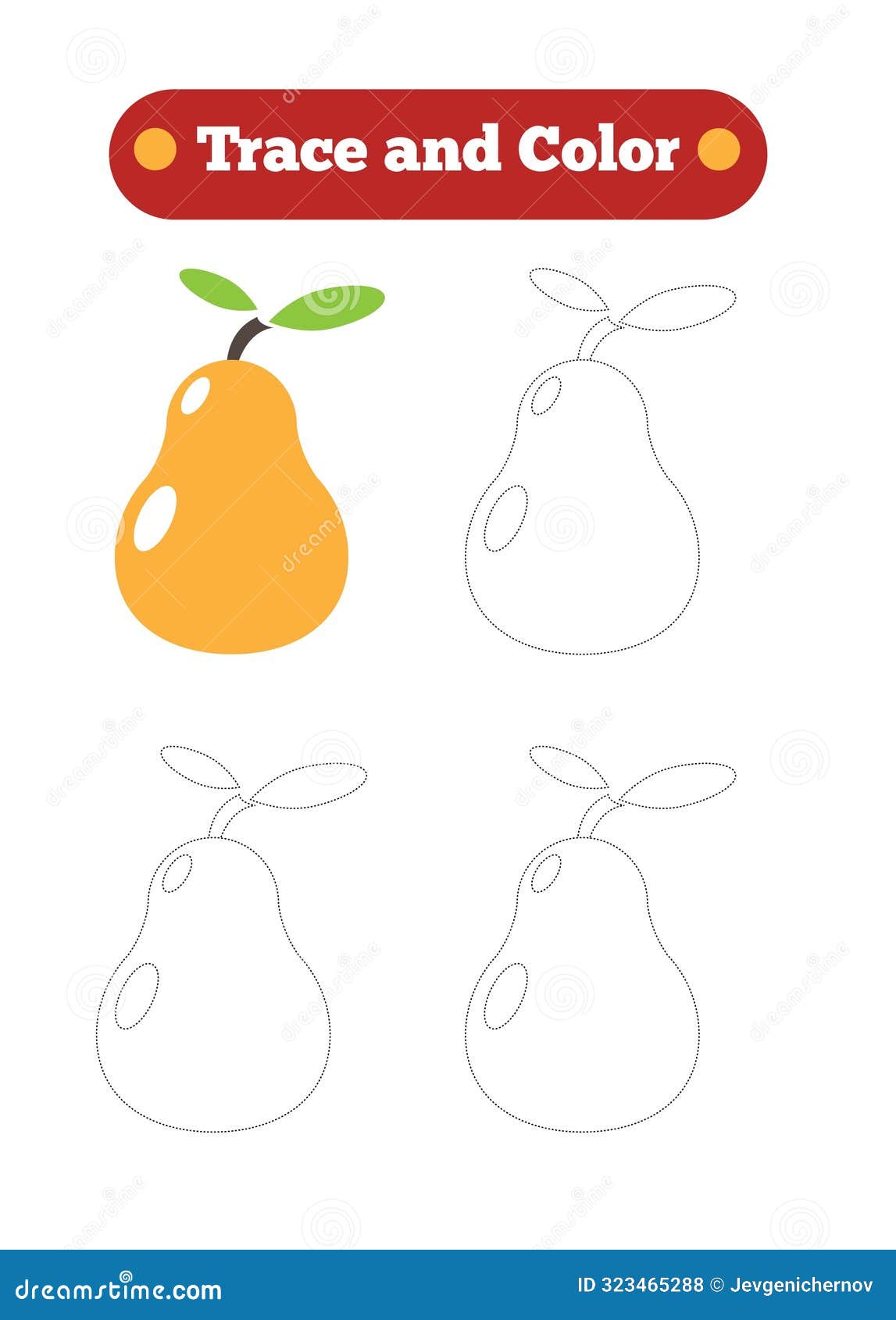 Trace and Color Pears Coloring Page for Children Stock Vector ...