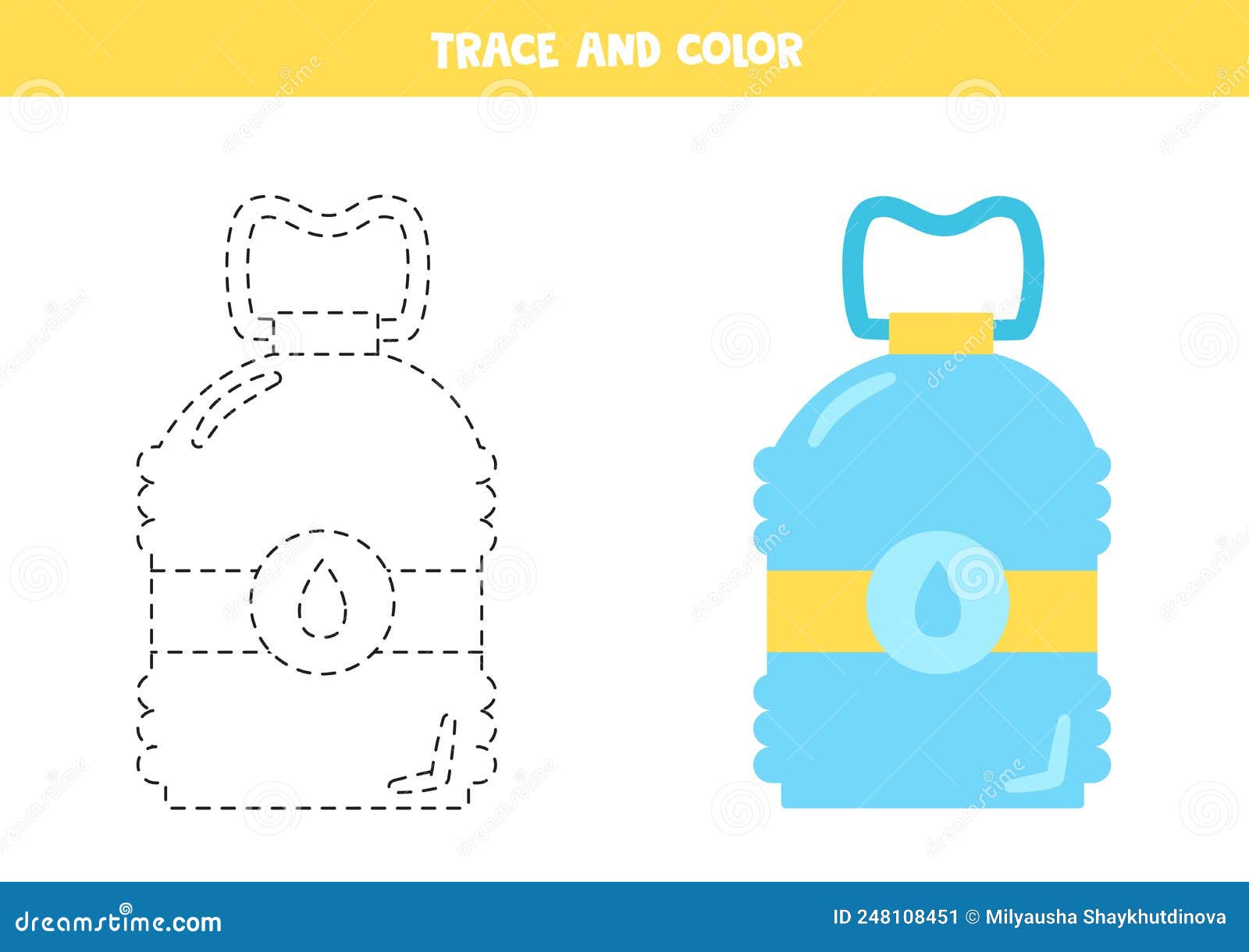 Trace and Color Plastic Bottle. Worksheet for Children. Stock Vector ...