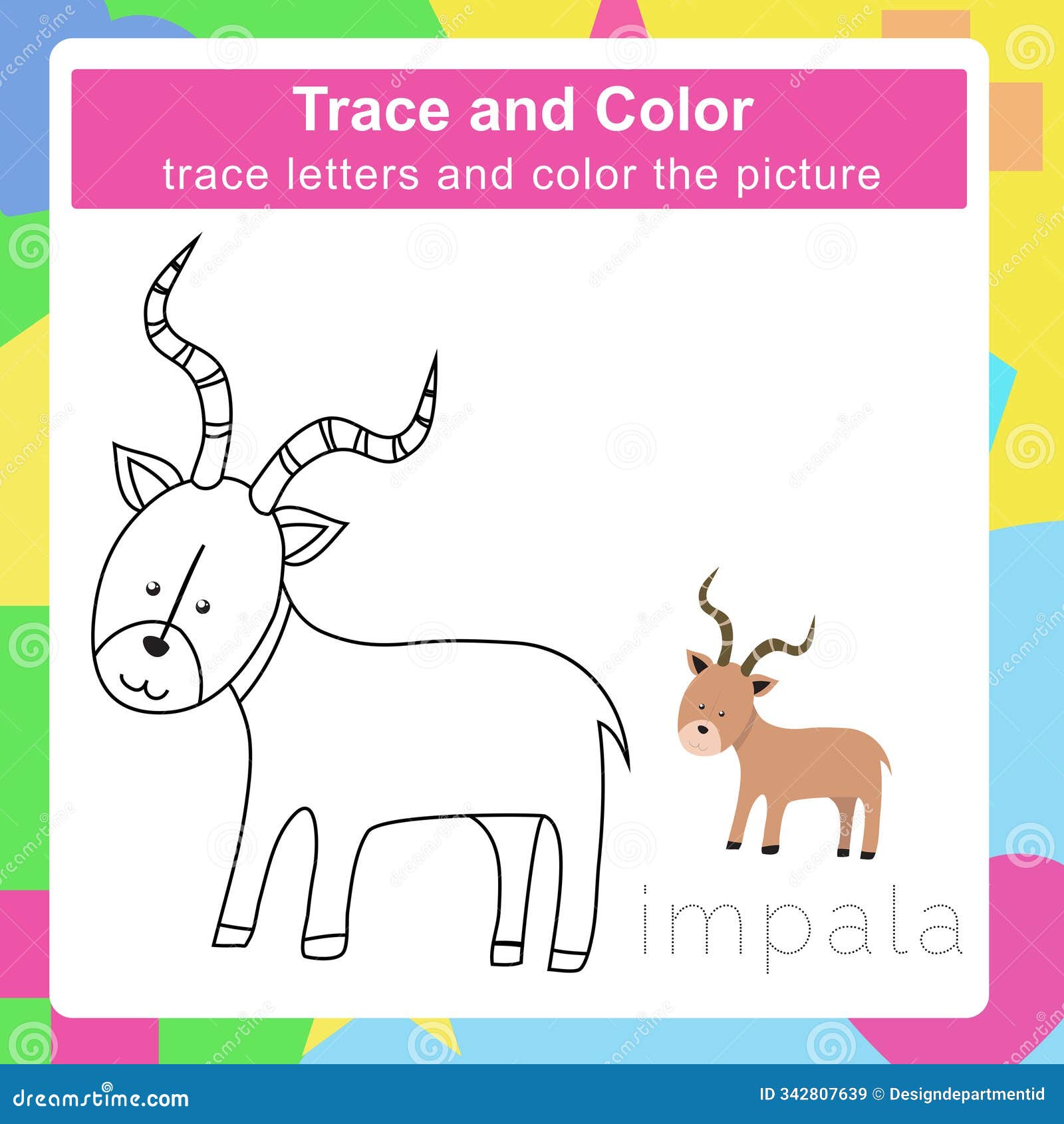 Trace and Color Worksheet. Education Developing Worksheet Stock ...