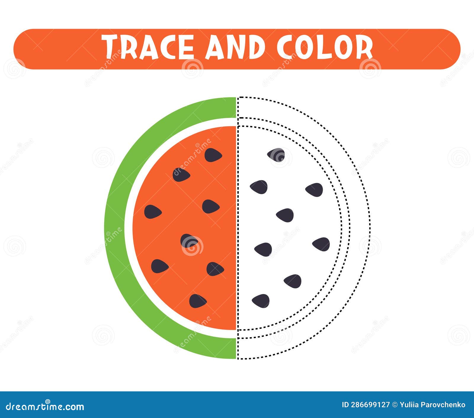 Trace and Color Watermelon. Worksheet for Kids Stock Illustration ...