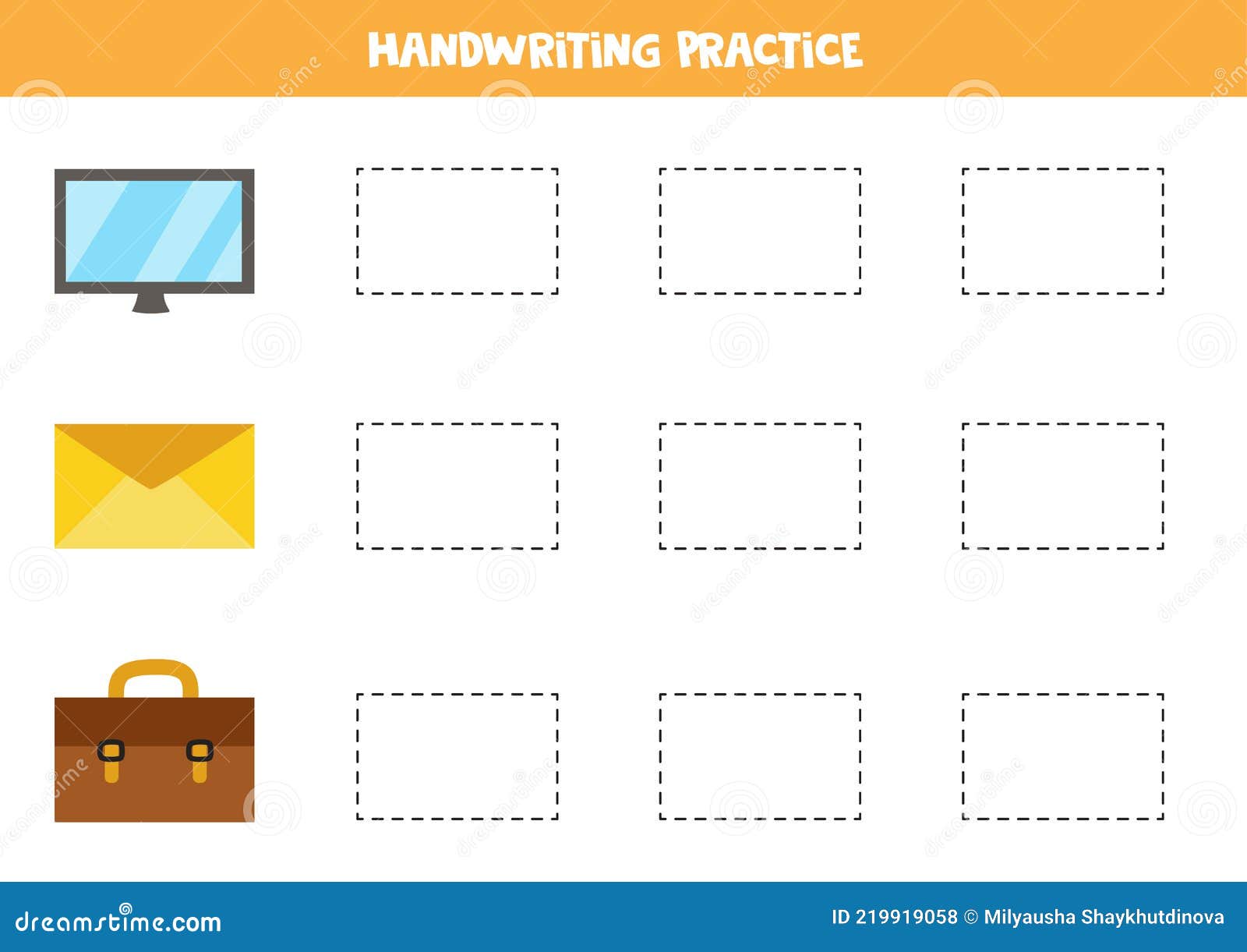 Trace Contours of Cute Rectangle Objects. Writing Practice. Stock ...