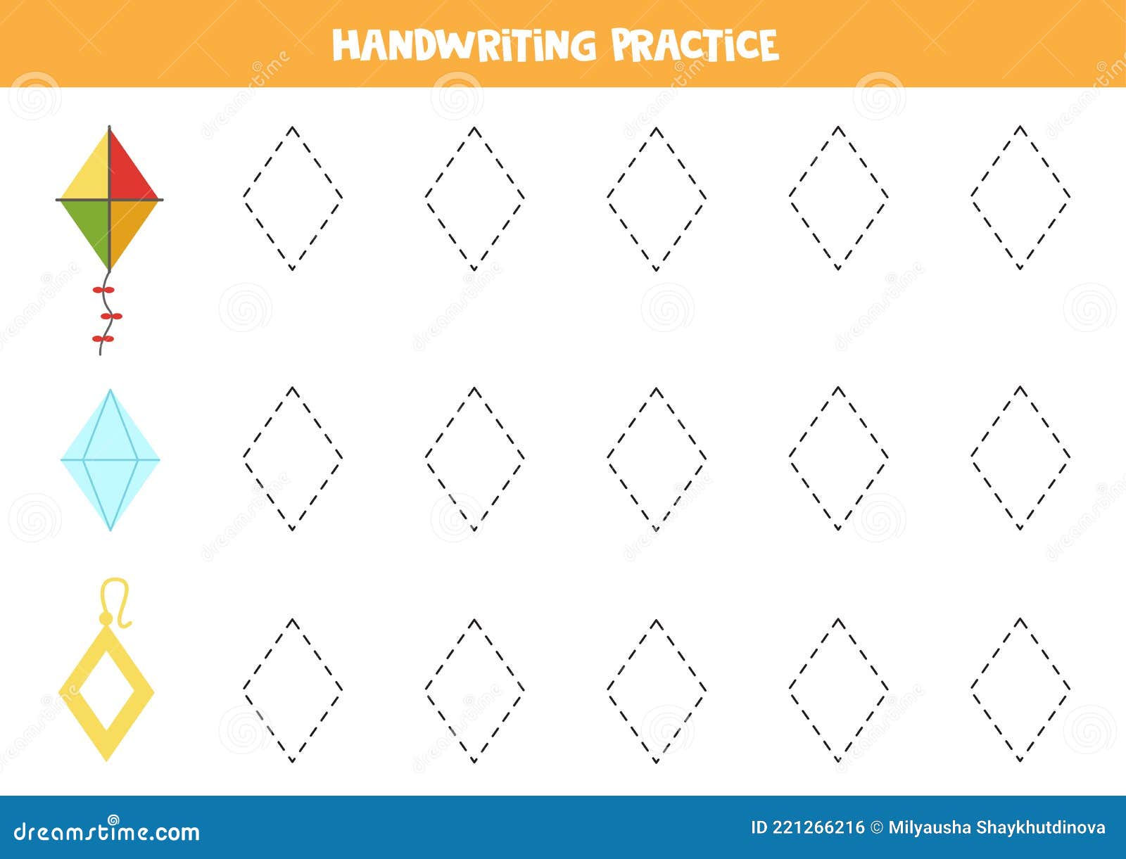 Trace Contours of Rhombus Shape. Writing Practice. Stock Vector ...