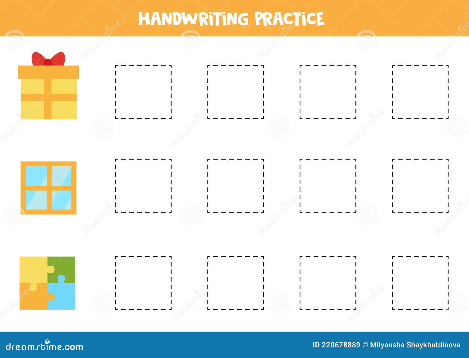 Trace Contours of Square Objects. Writing Practice. Stock Vector ...