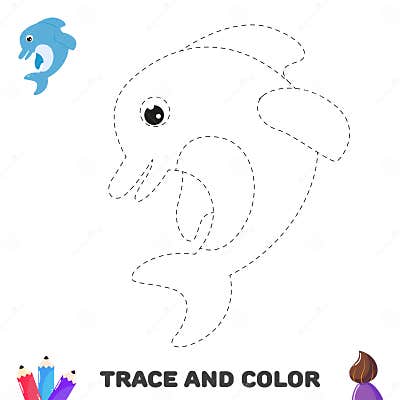 Trace Dolphin. Coloring Educational Worksheet for Kids Stock ...