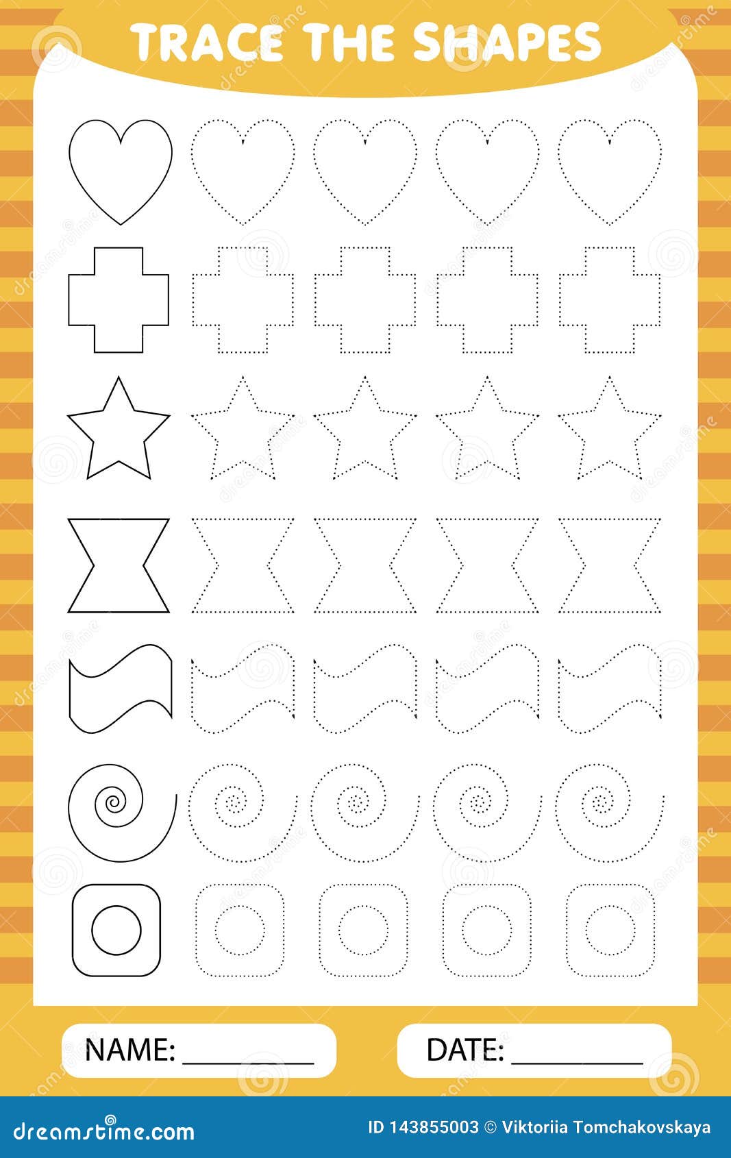 Trace the Geometric Shapes Around the Contour - Star, Cross, Heart ...