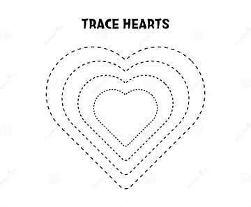 Trace Hearts Basic Geometric Shapes Educational Game Worksheet for Kids ...