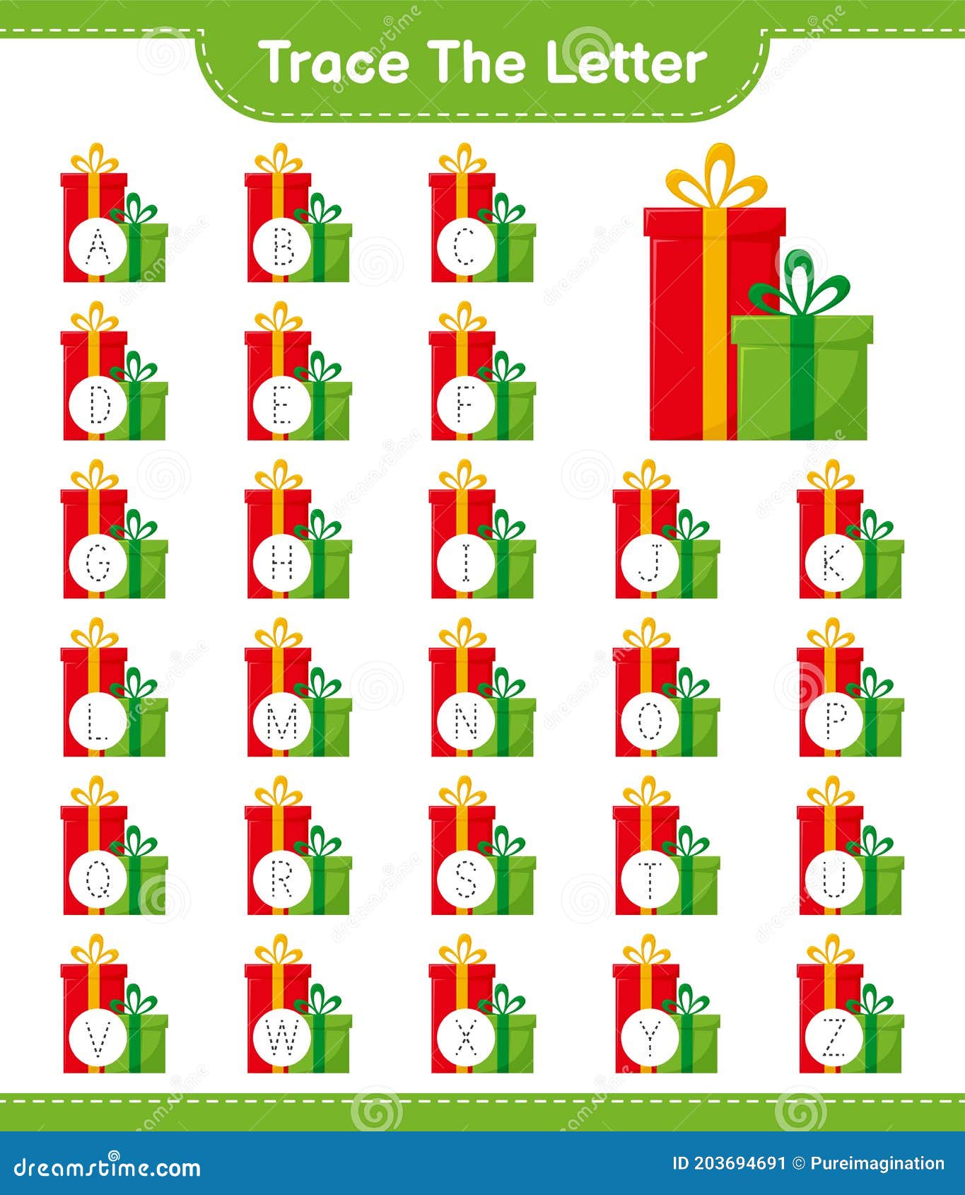 Trace the Letter. Tracing Letter Alphabet with Gift Boxes Stock Vector ...