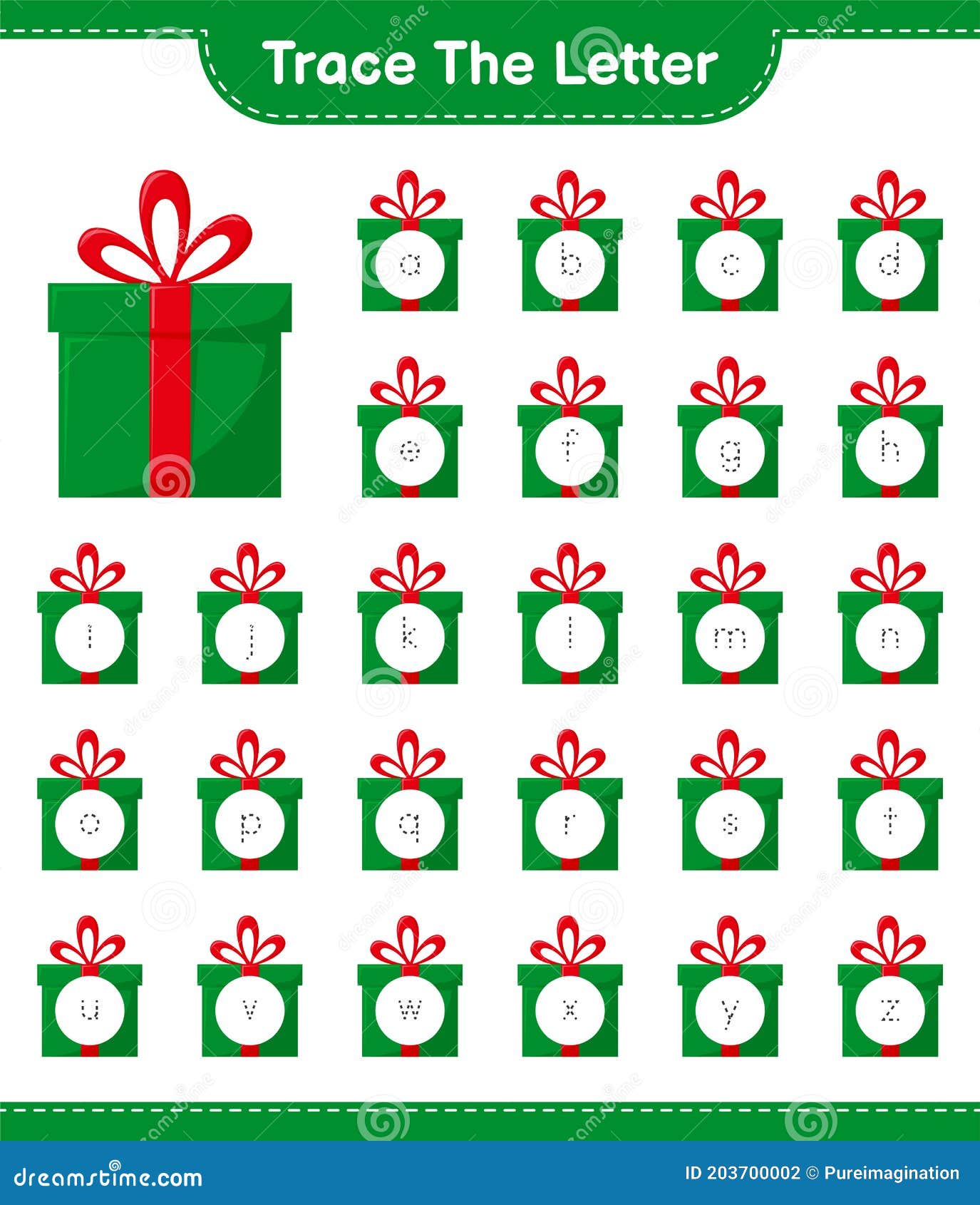 Trace the Letter. Tracing Letter Alphabet with Gift Boxes Stock Vector ...