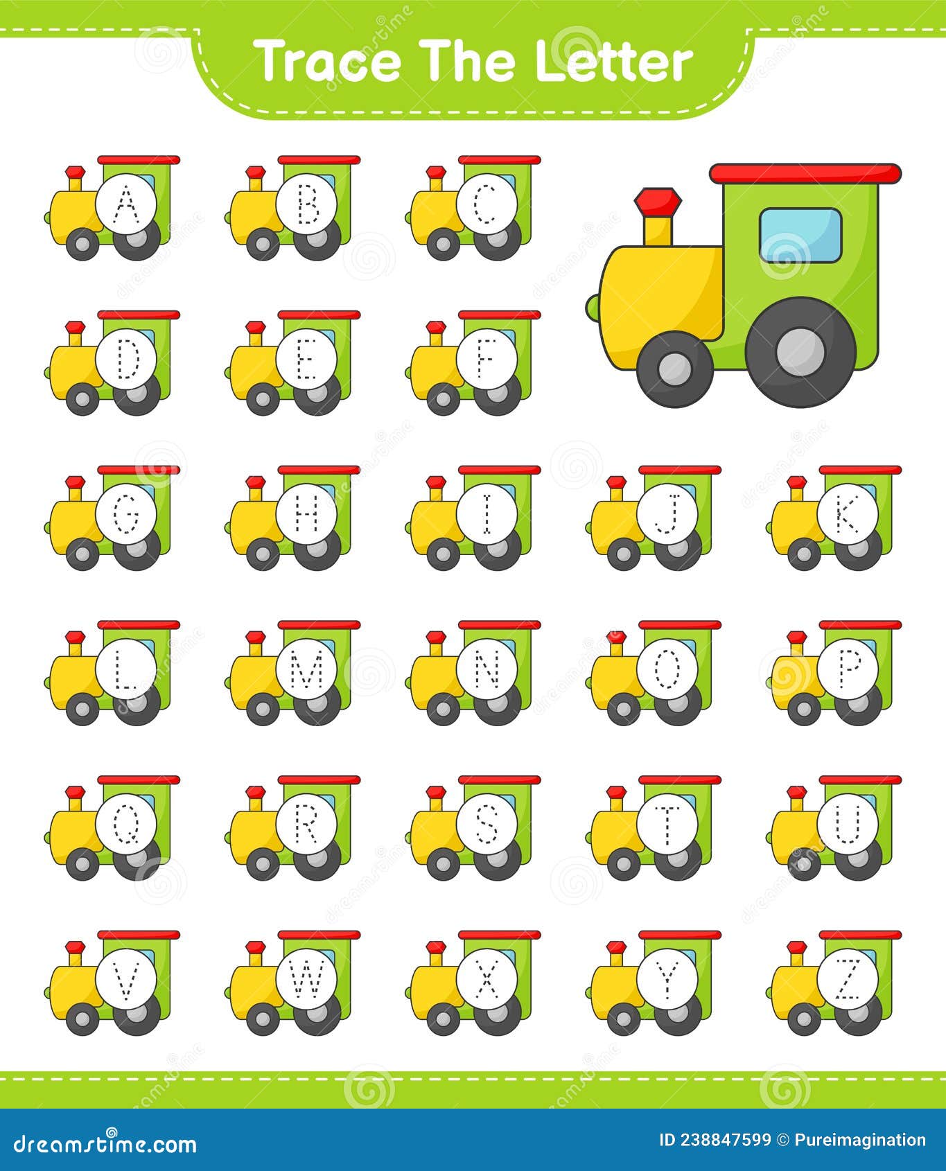 Trace the Letter. Tracing Letter Alphabet with Train Stock Vector ...