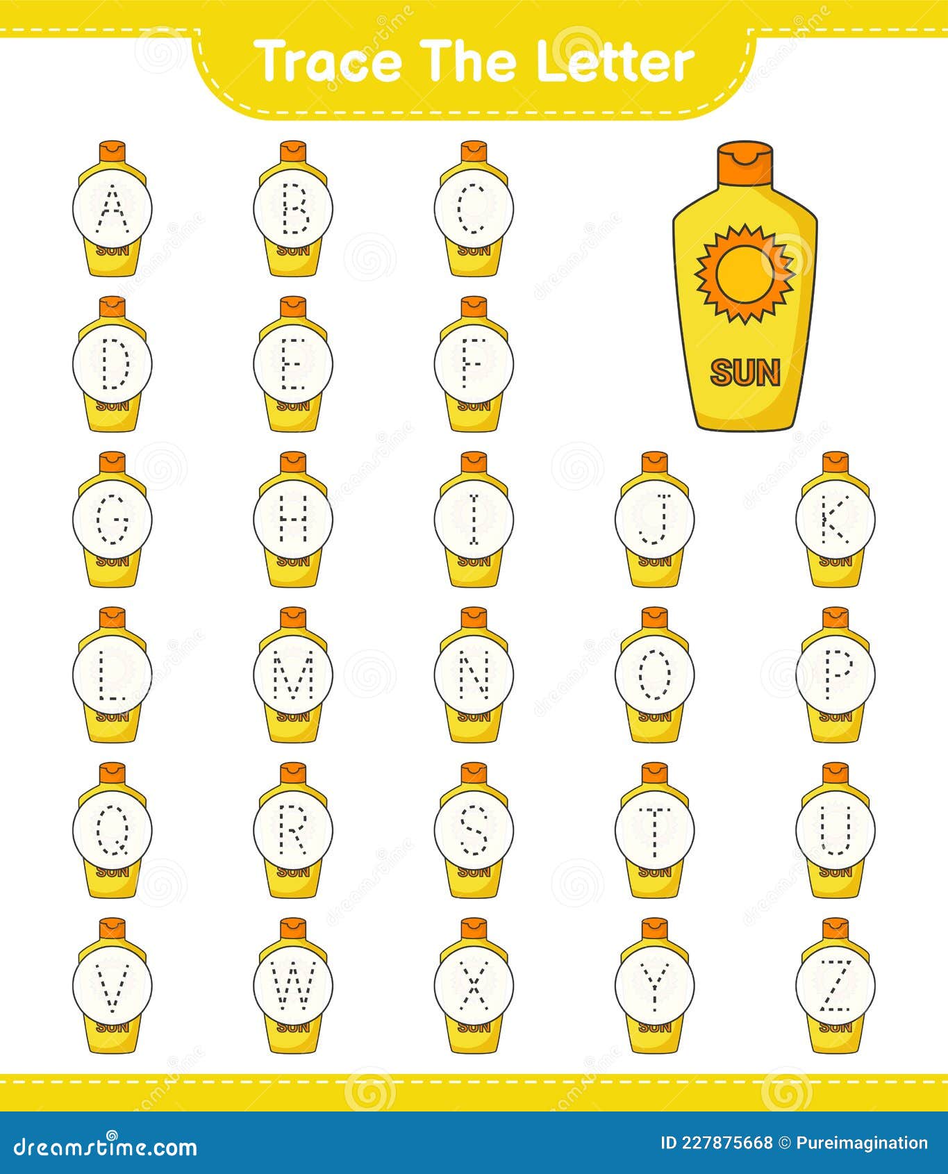 Trace the Letter. Tracing Letter with Sunscreen Stock Vector ...
