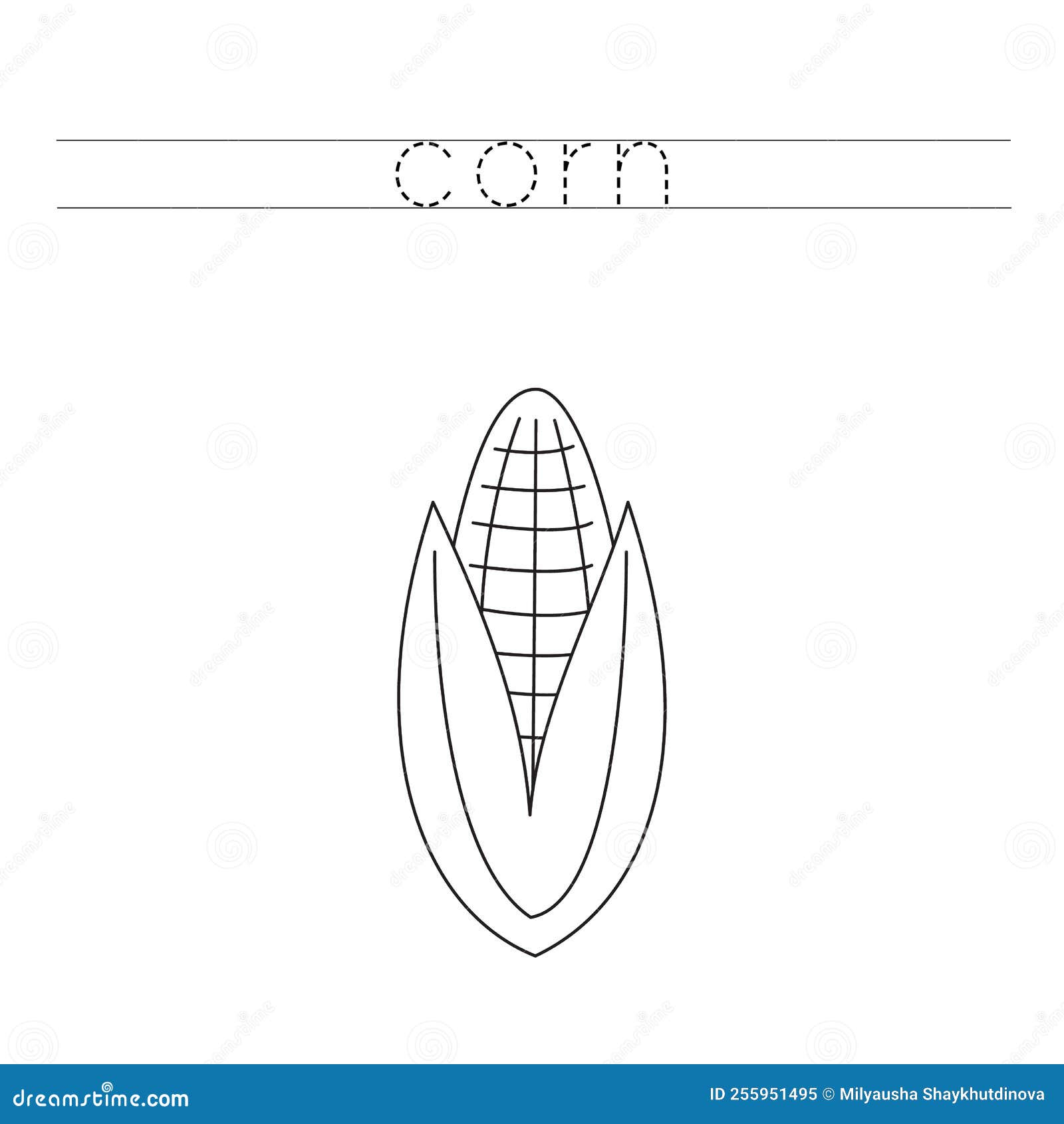 Trace the Letters and Color Corn. Handwriting Practice for Kids Stock ...