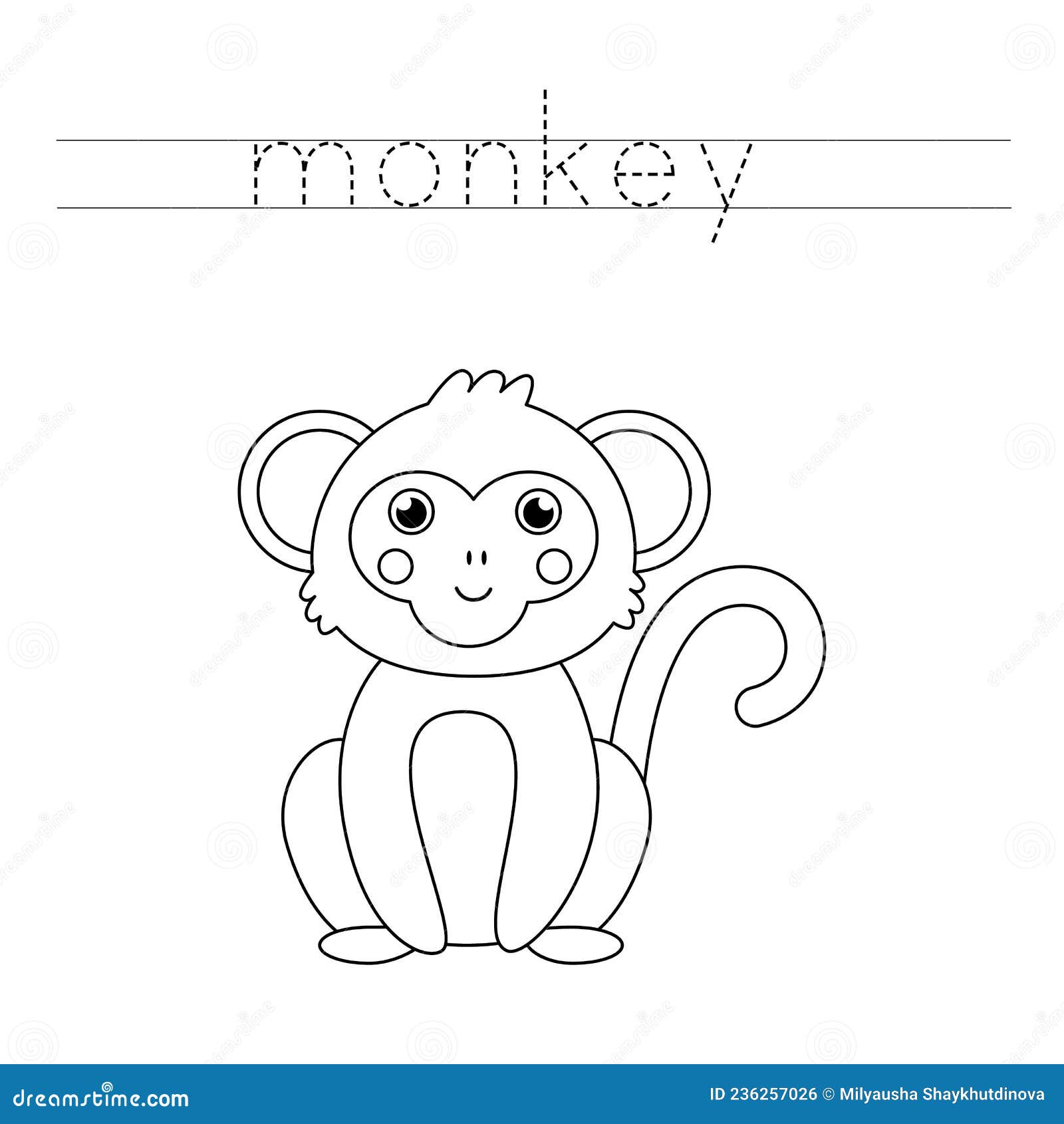 Trace the Letters and Color Cute Monkey. Handwriting Practice for Kids ...