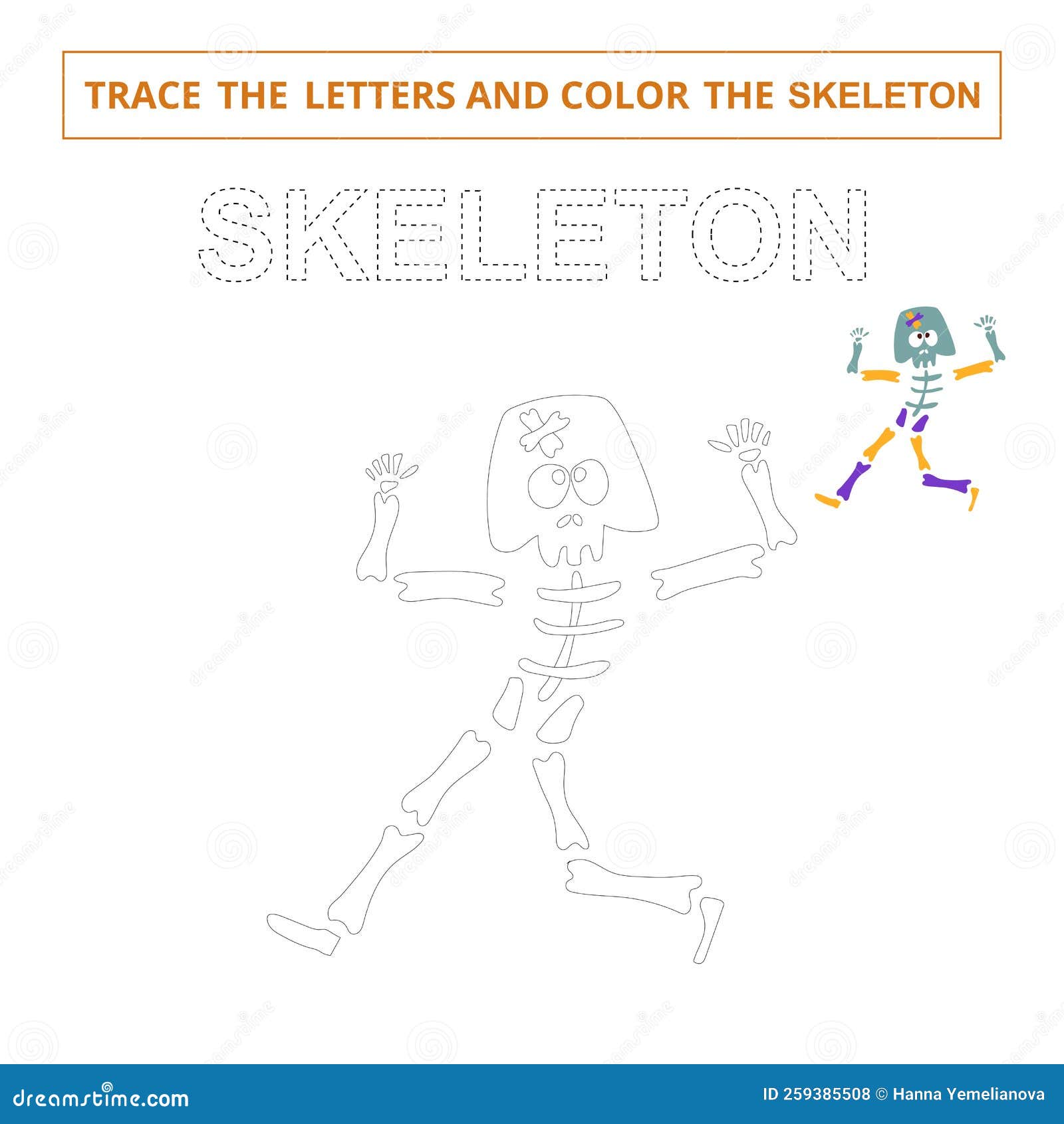 Trace the Letters and Color the Skeleton.Game for Kids Stock ...