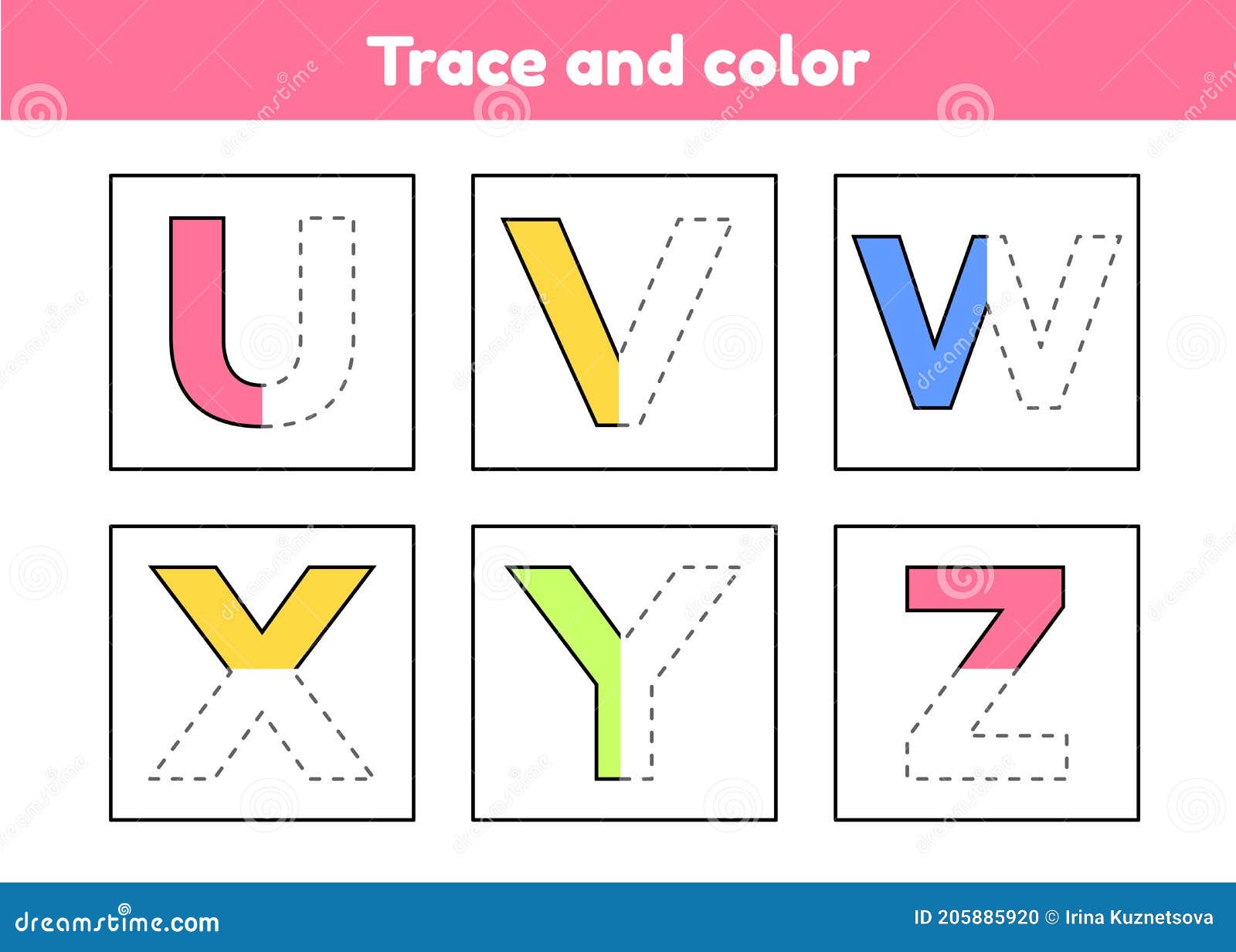 Trace Letters for Kindergarten and Preshool Kids. Write and Color Stock ...