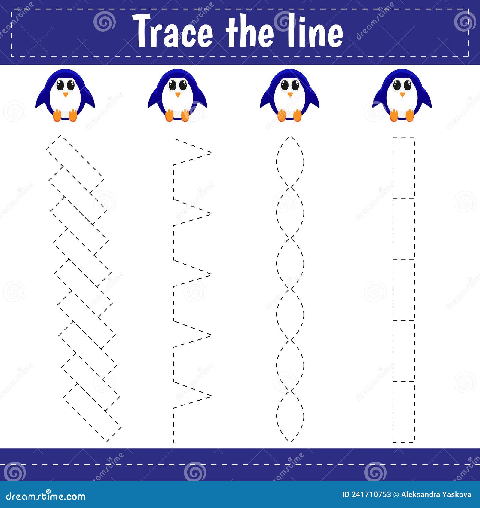 Trace the Line. Activity Worksheets for Kids. Penguin Stock Vector ...