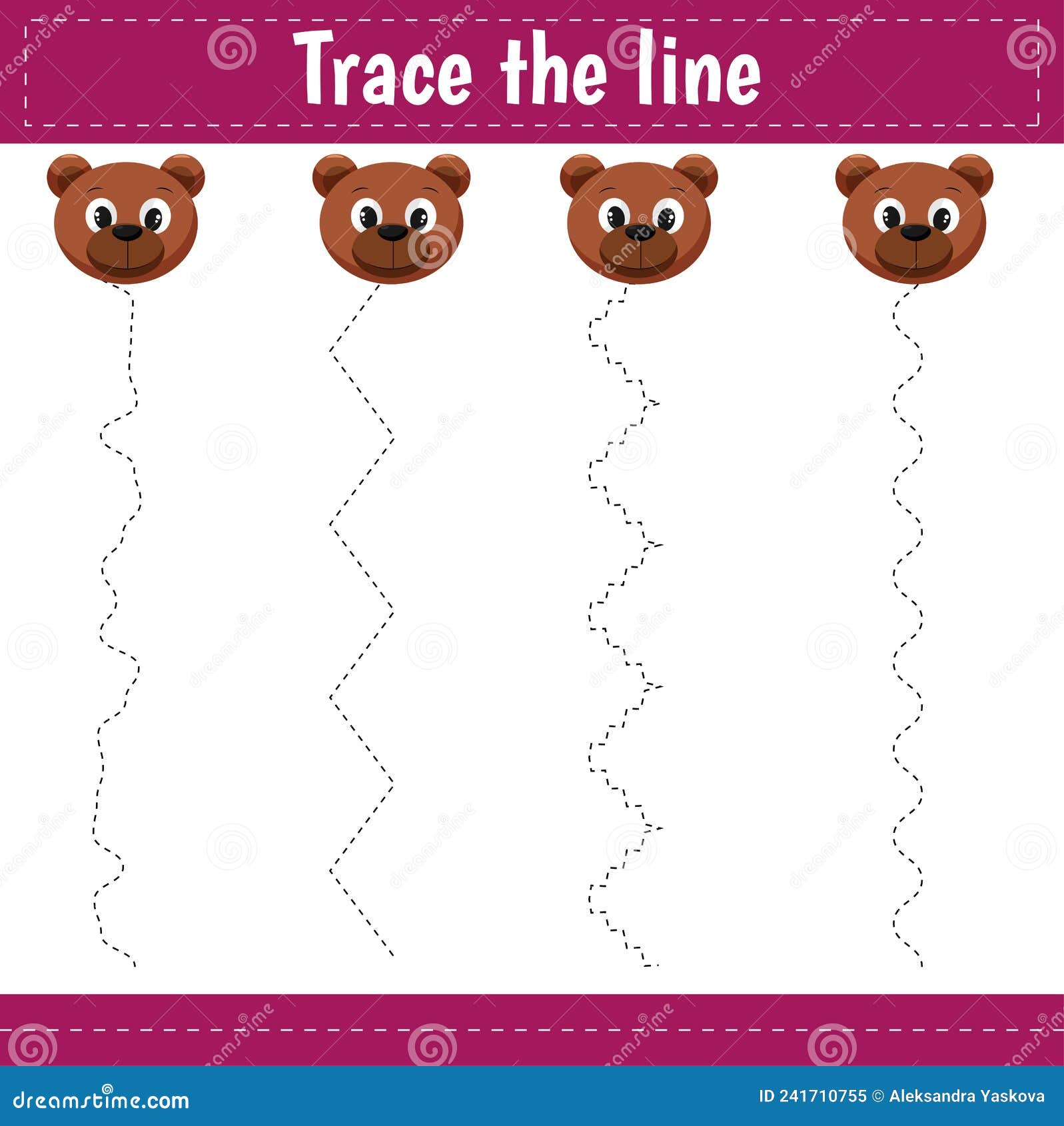 Trace the Line. Activity Worksheets for Kids. Bear Stock Vector ...