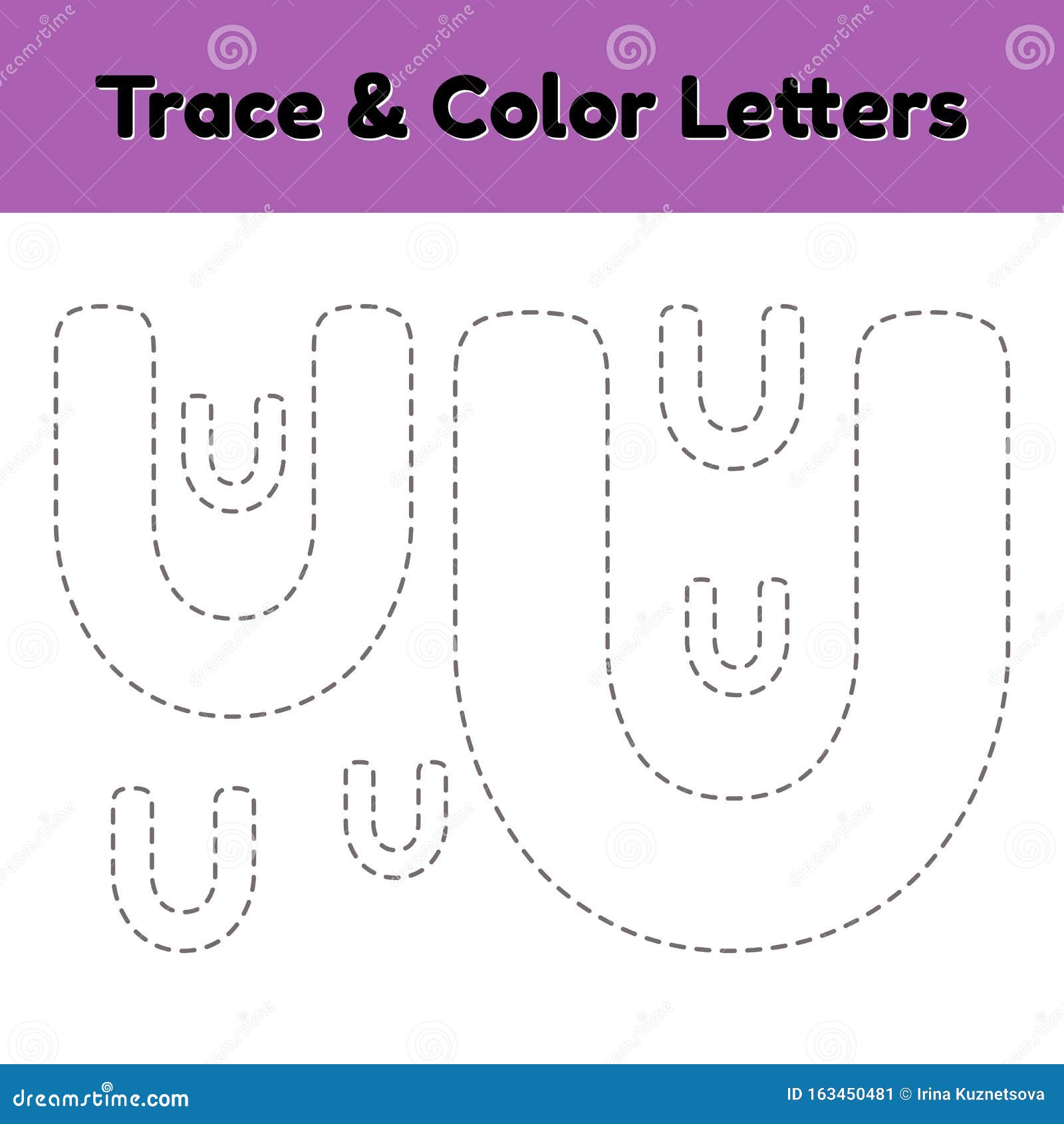 Trace Line Letter for Kindergarten and Preshool Kids. Write and Color U ...