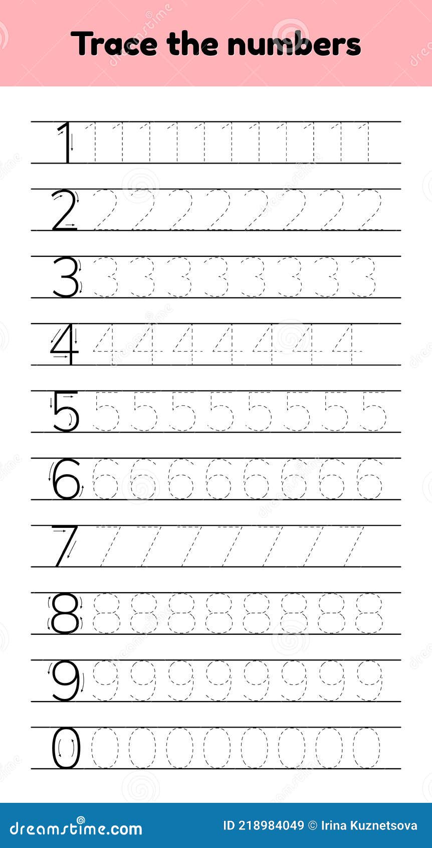 Trace Line Numbers for Kindergarten and Preshool Kids. Stock ...