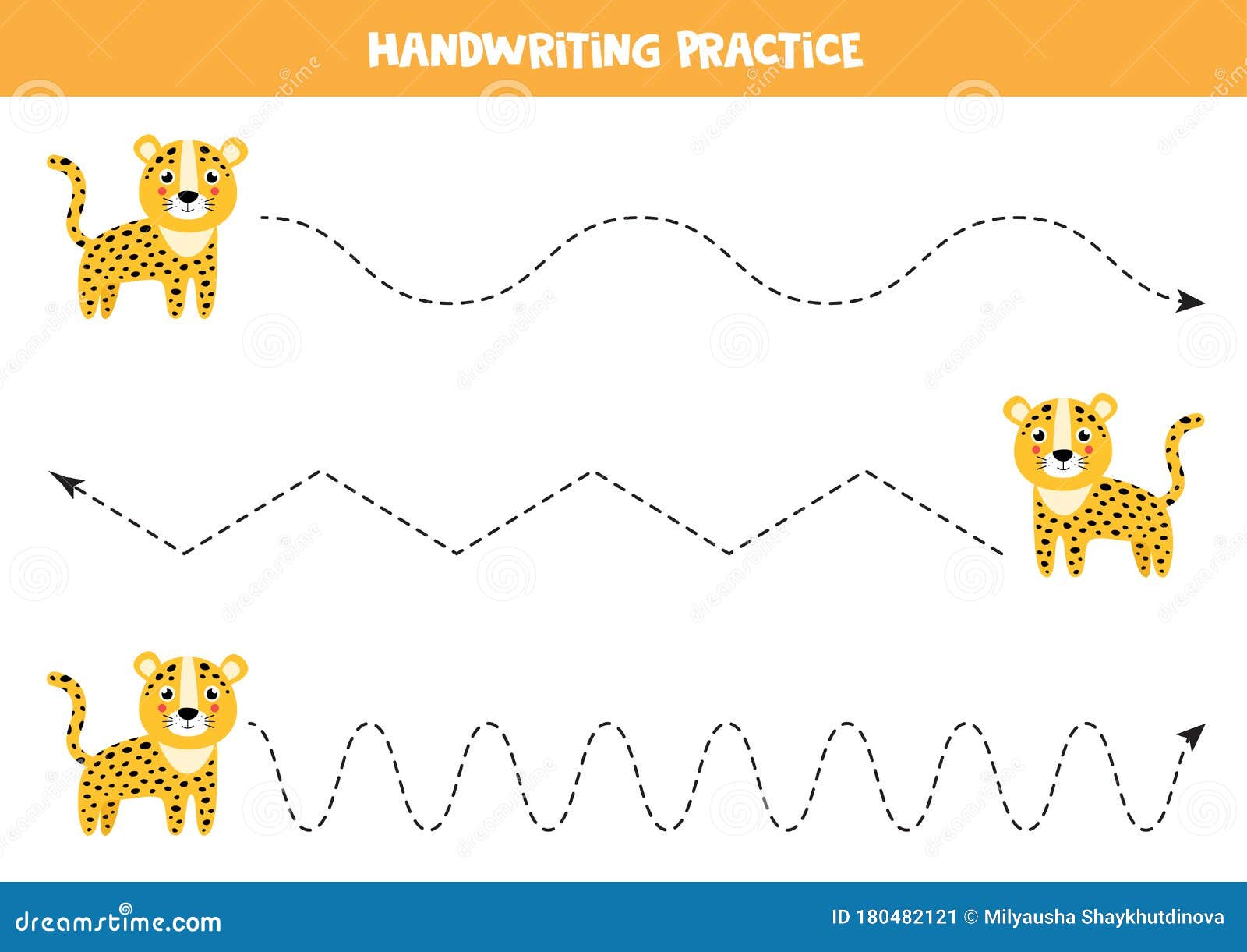 Trace the Lines with Cute Cartoon Leopard Stock Vector - Illustration ...