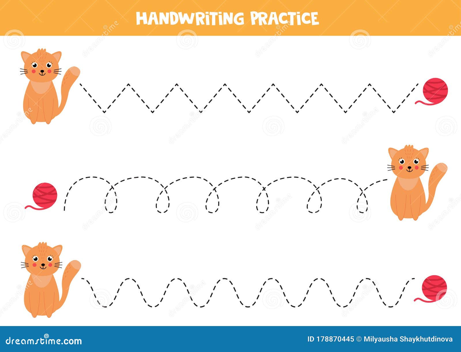 Trace the Lines between Cute Ginger Kitten and Red Ball of Thread Stock ...