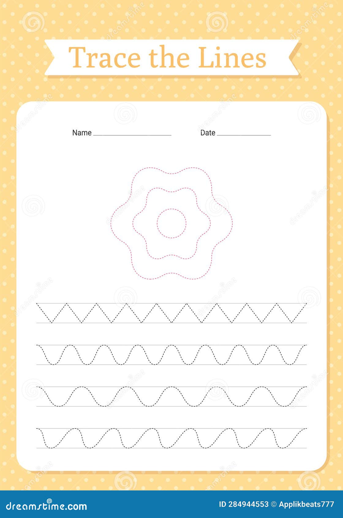 Preschool Writing Worksheet With Tracing Dashed Lines For Practicing ...