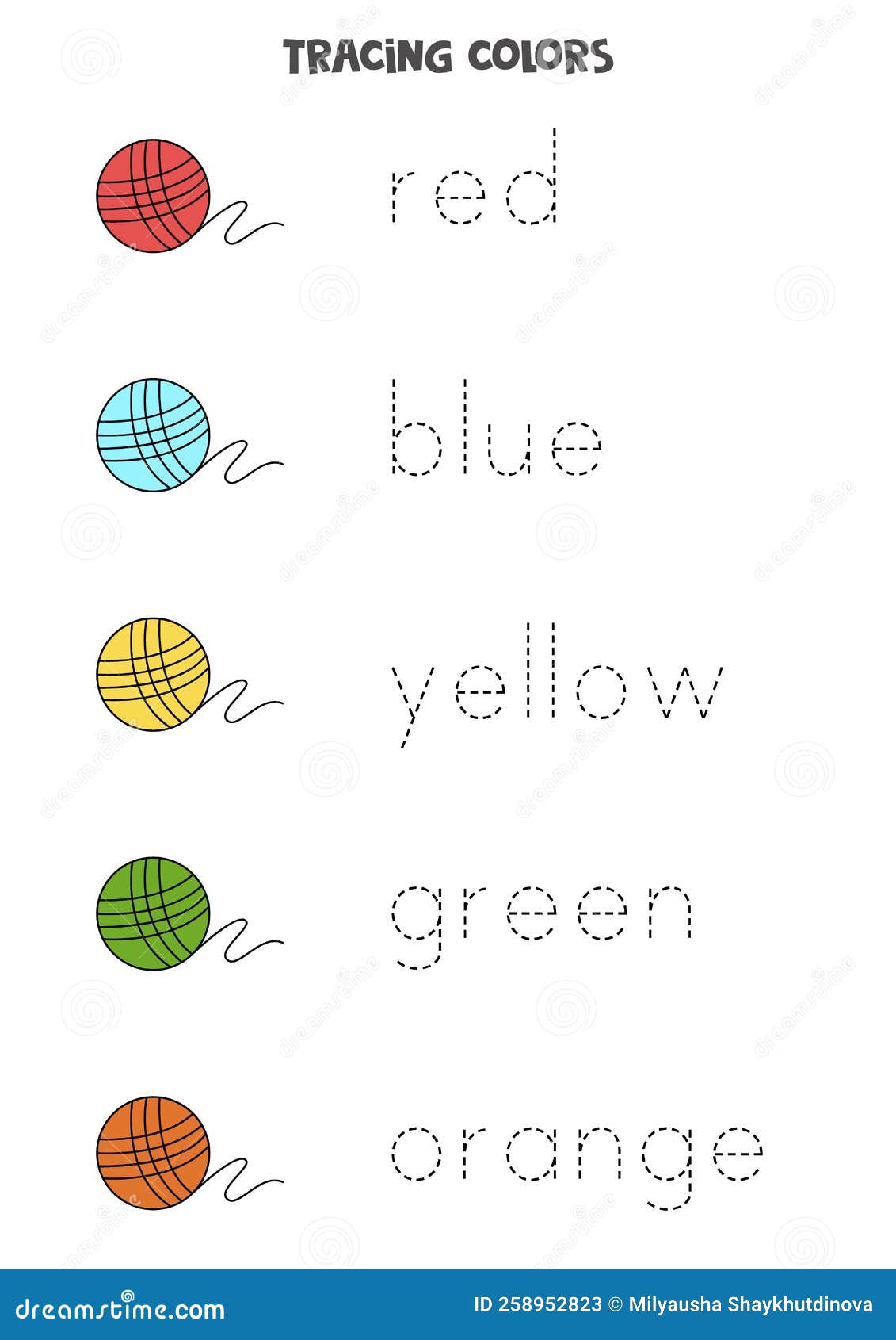 Trace Names of Basic Colors with Ball of Yarn. Handwriting Practice ... Trace Names of Basic Colors with Ball of Yarn. Handwriting Practice ...