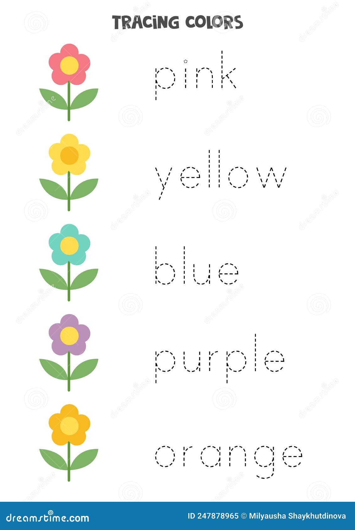 Trace Names Of Basic Colors With Whistles. Handwriting Practice Vector ... Trace Names Of Basic Colors With Whistles. Handwriting Practice Vector ...