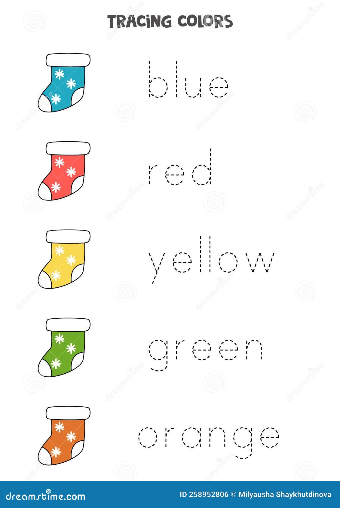 Trace Names Of Basic Colors With Whistles. Handwriting Practice Vector ...