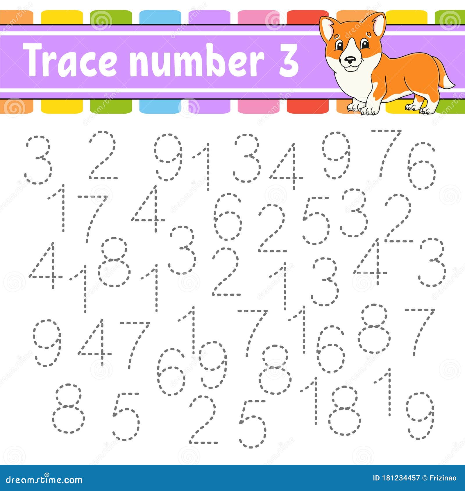 Trace Number 3. Handwriting Practice. Learning Numbers for Kids ...
