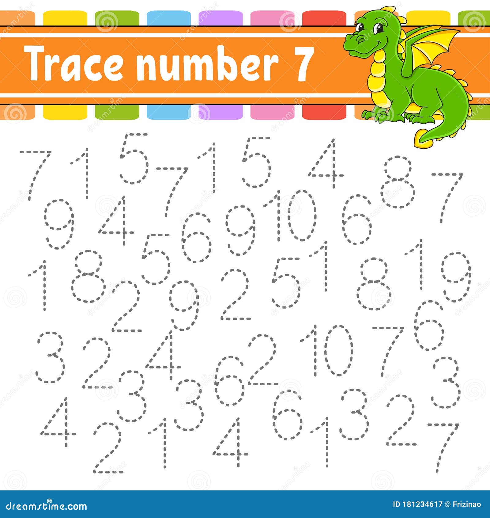 Trace Number 7. Handwriting Practice. Learning Numbers for Kids ...