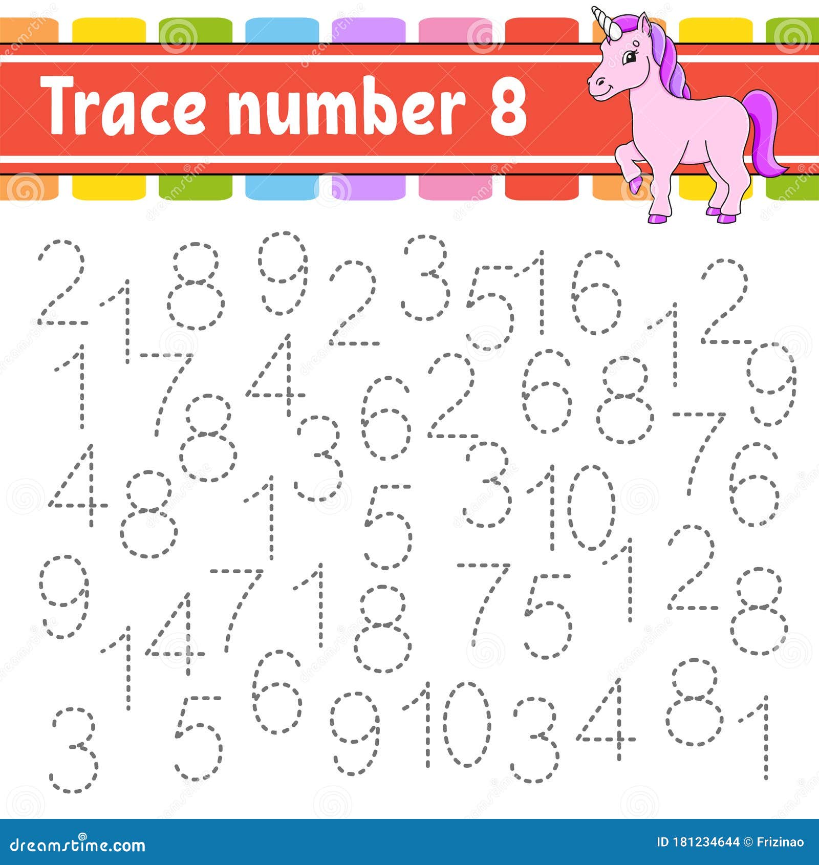 Trace Number 8. Handwriting Practice. Learning Numbers for Kids ...