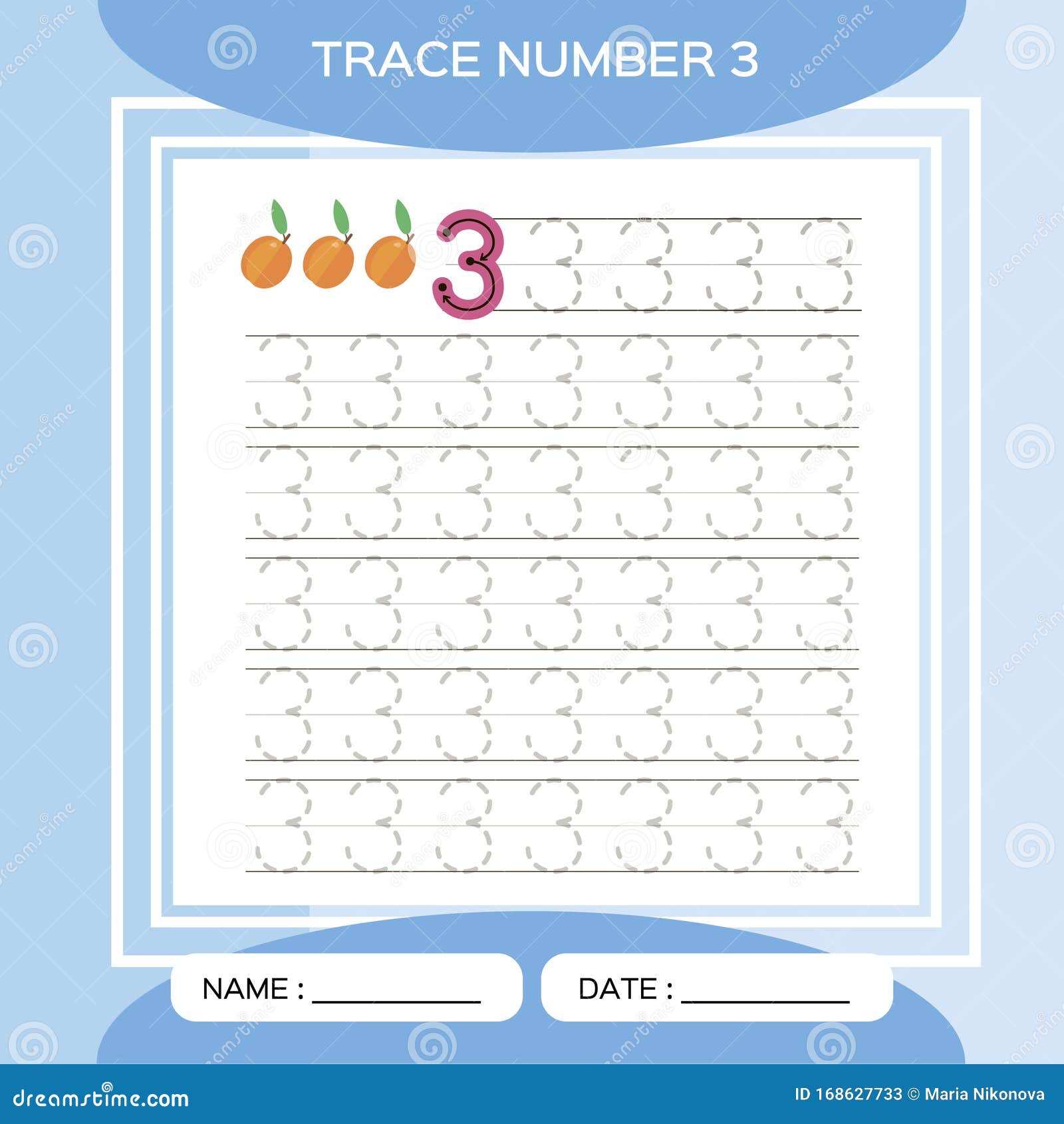 Trace Number 3 Three. Children Educational Game. Kids Learning Material ...