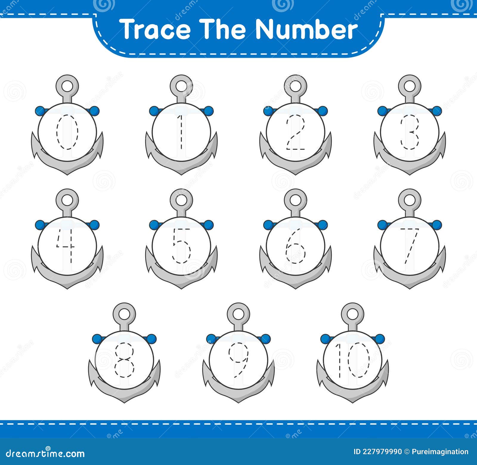 Trace the Number. Tracing Number with Anchor Stock Vector ...