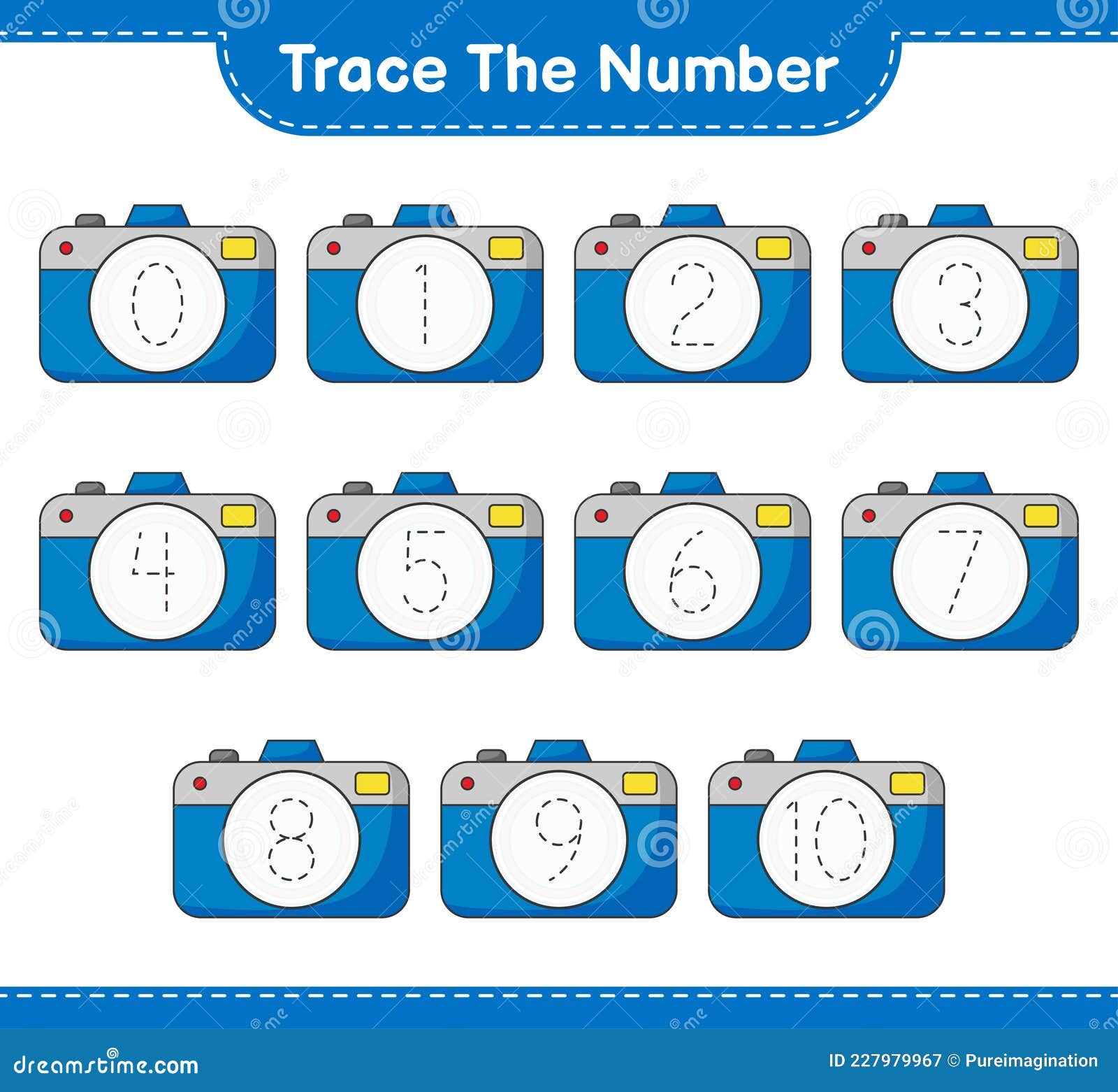 Trace the Number. Tracing Number with Camera Stock Vector ...