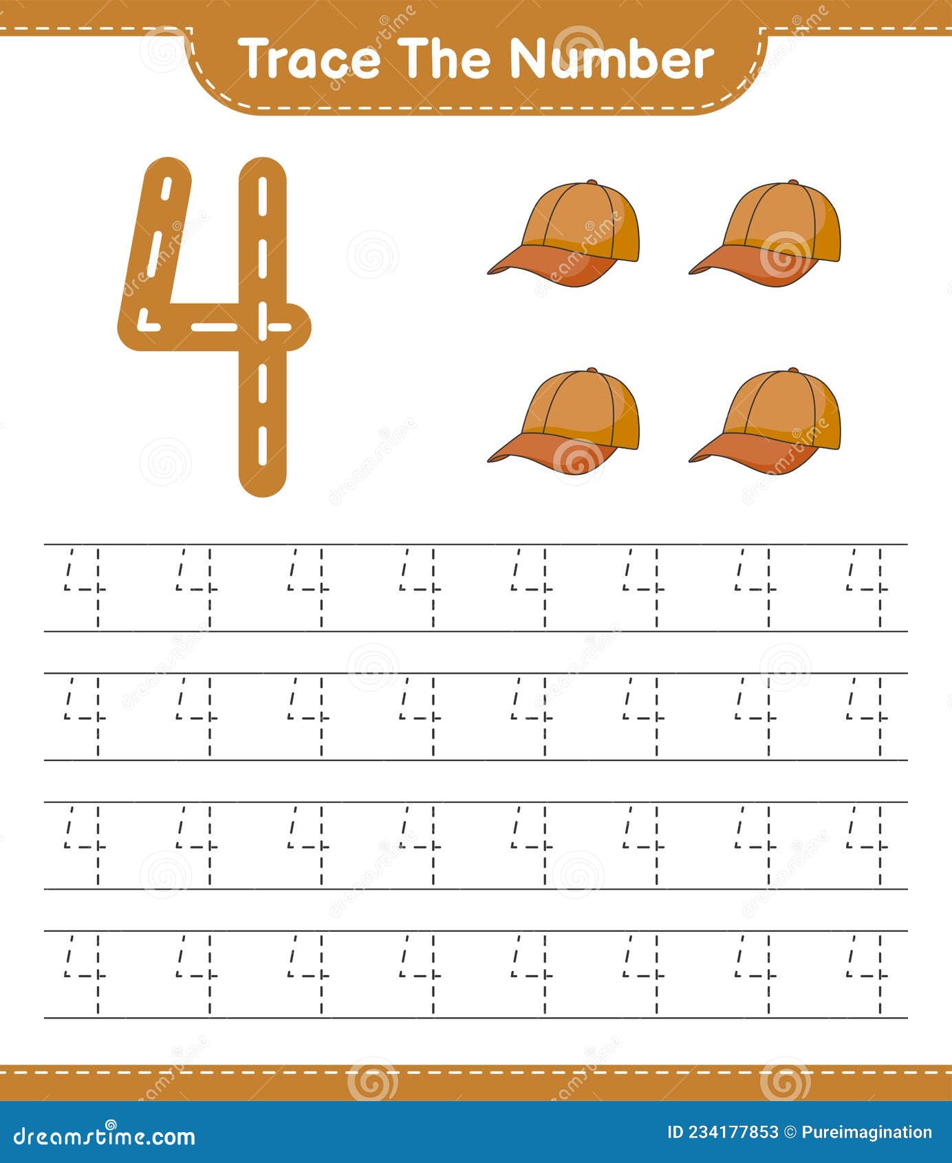 Trace the Number. Tracing Number with Cap Hat Stock Vector ...