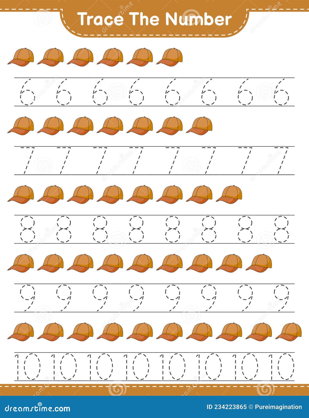 Trace the Number. Tracing Number with Cap Hat Stock Vector ...