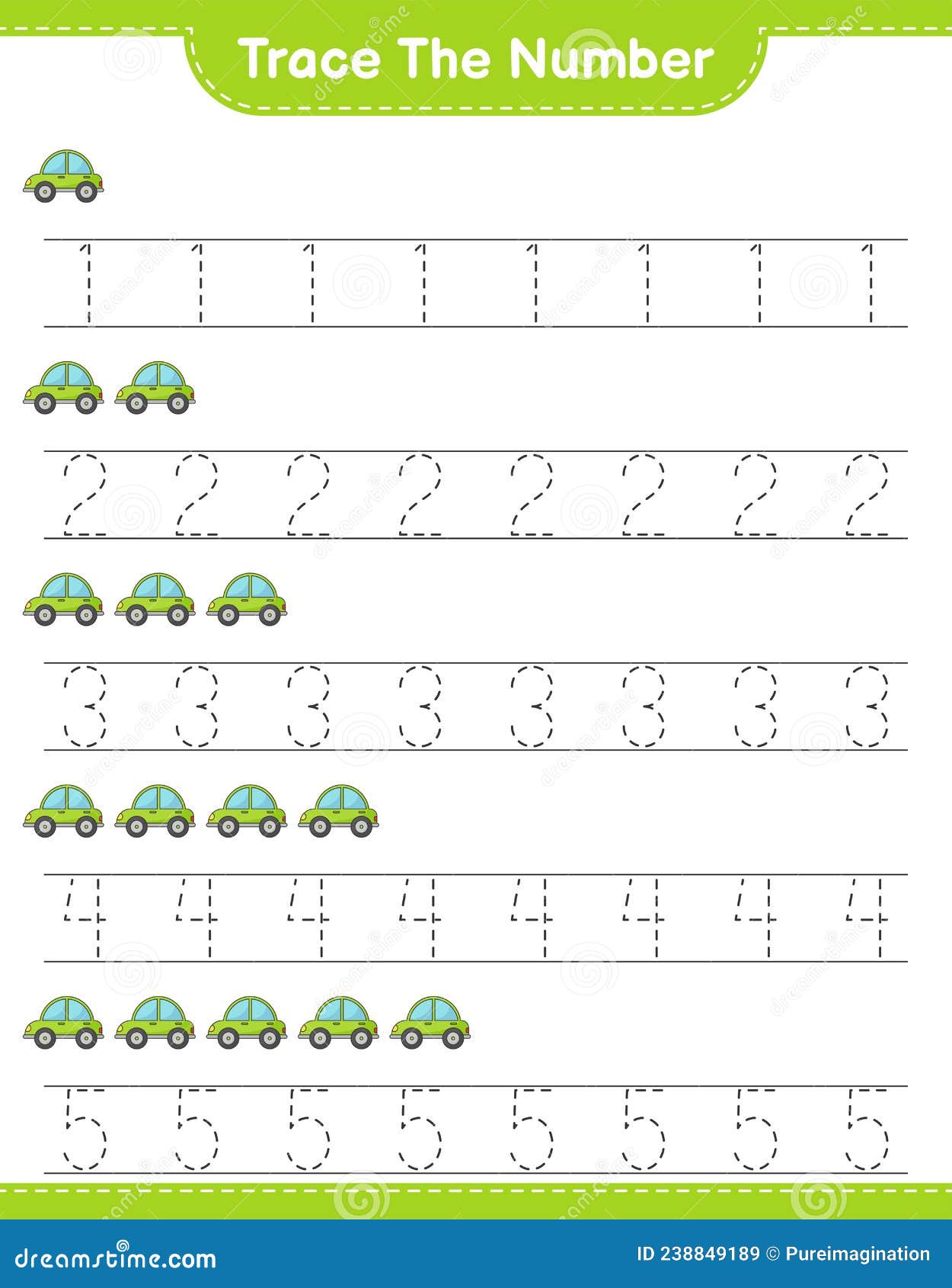 Trace the Number. Tracing Number with Car Stock Vector - Illustration ...