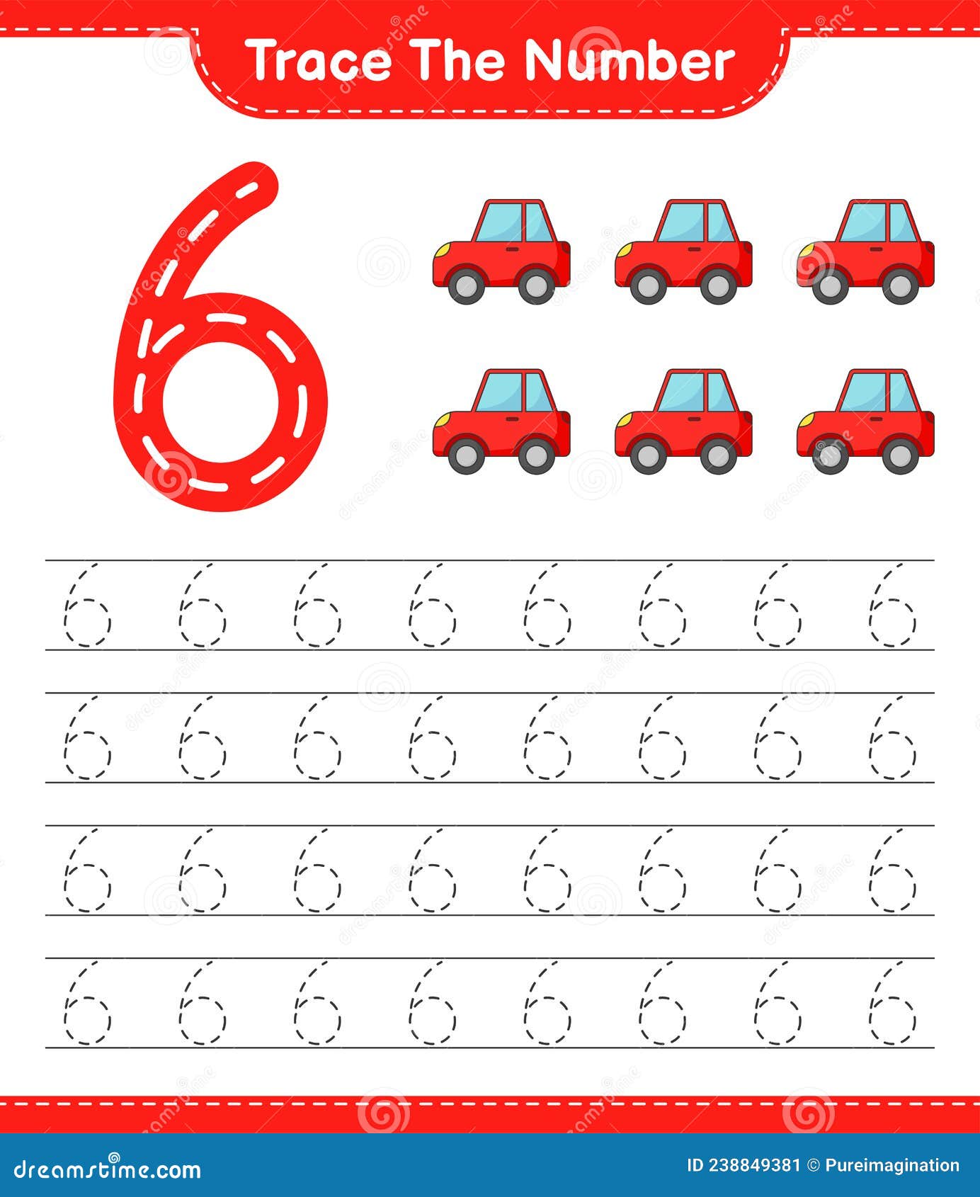 Trace the Number. Tracing Number with Car Stock Vector - Illustration ...