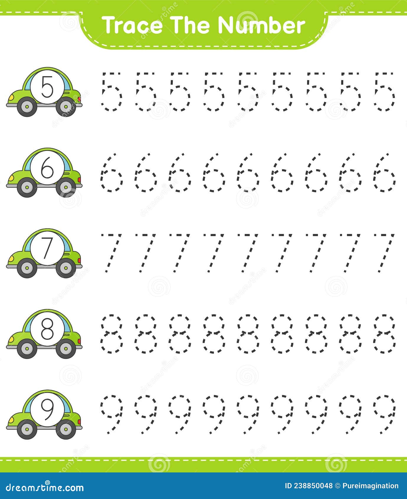 Trace the Number. Tracing Number with Car Stock Vector - Illustration ...