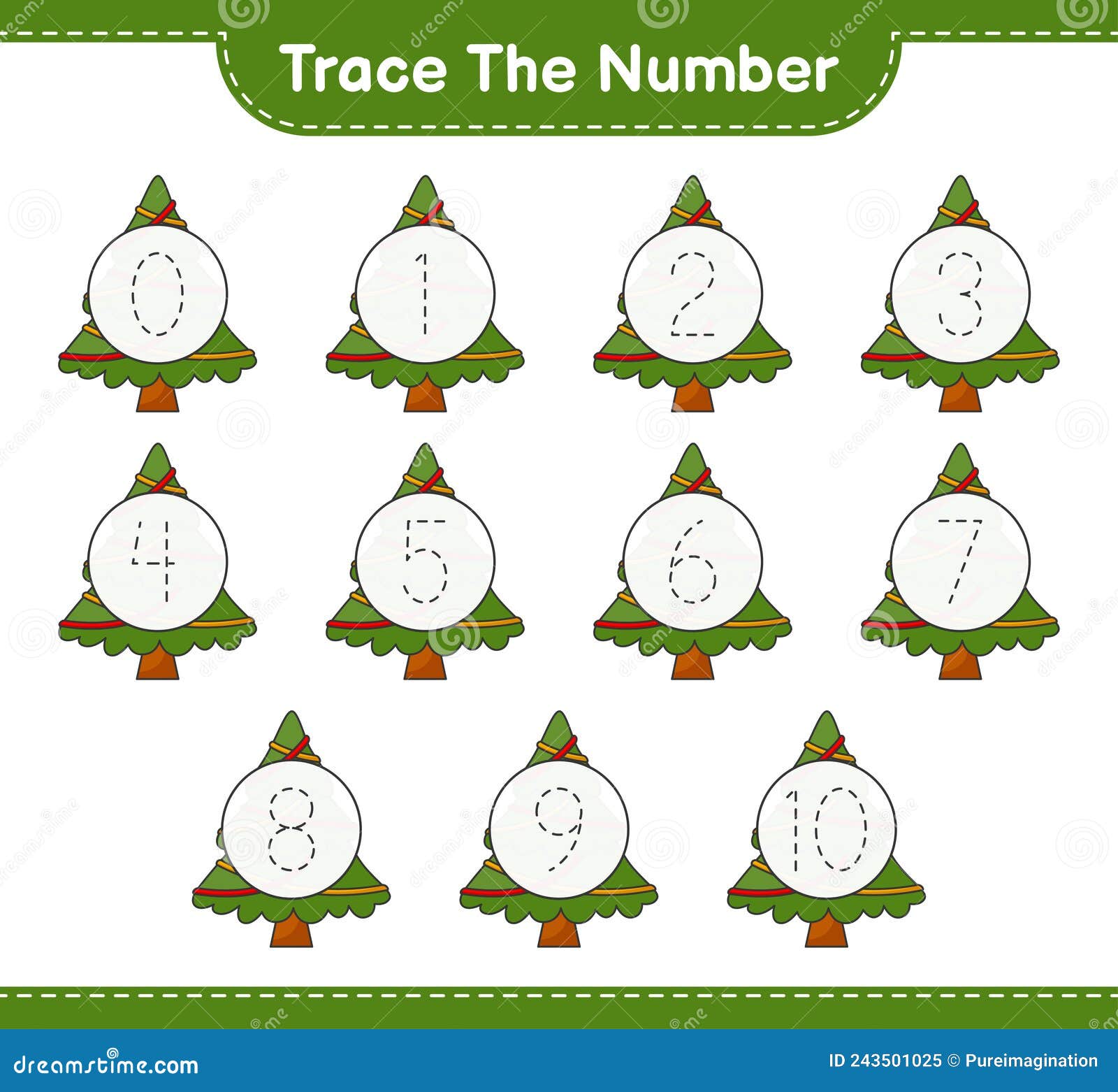 Trace the Number. Tracing Number with Christmas Tree Stock Vector ...