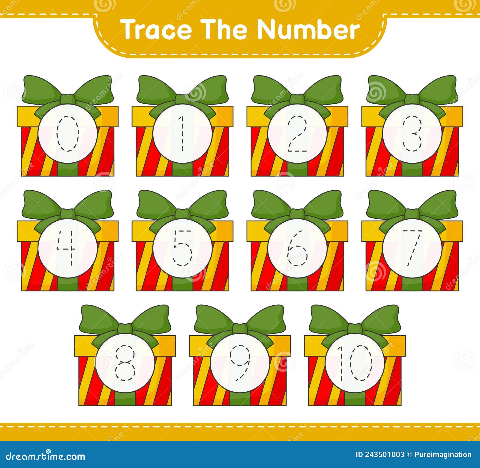 Trace the Number. Tracing Number with Gift Box Stock Vector ...
