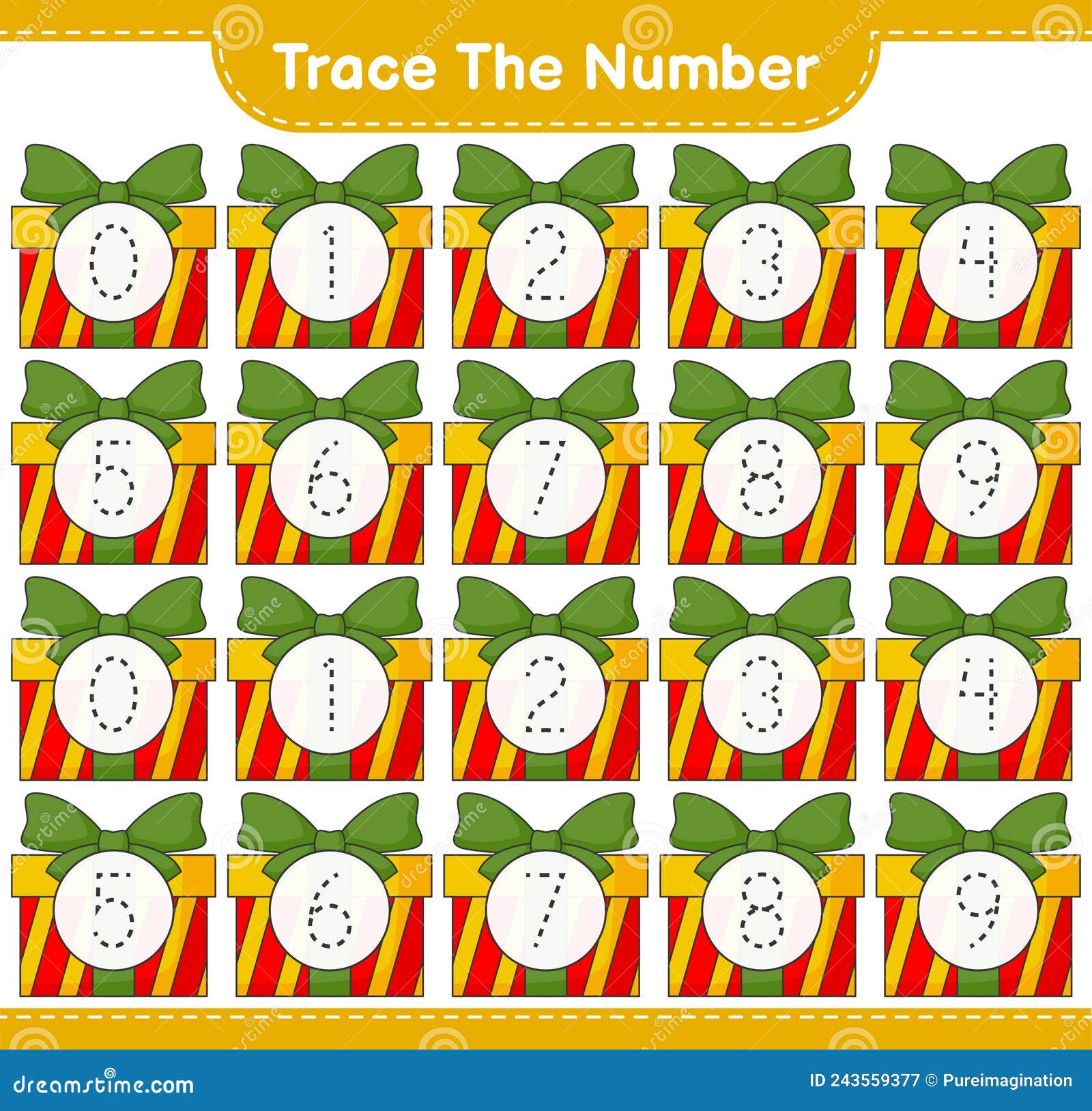 Trace the Number. Tracing Number with Gift Box Stock Vector ...