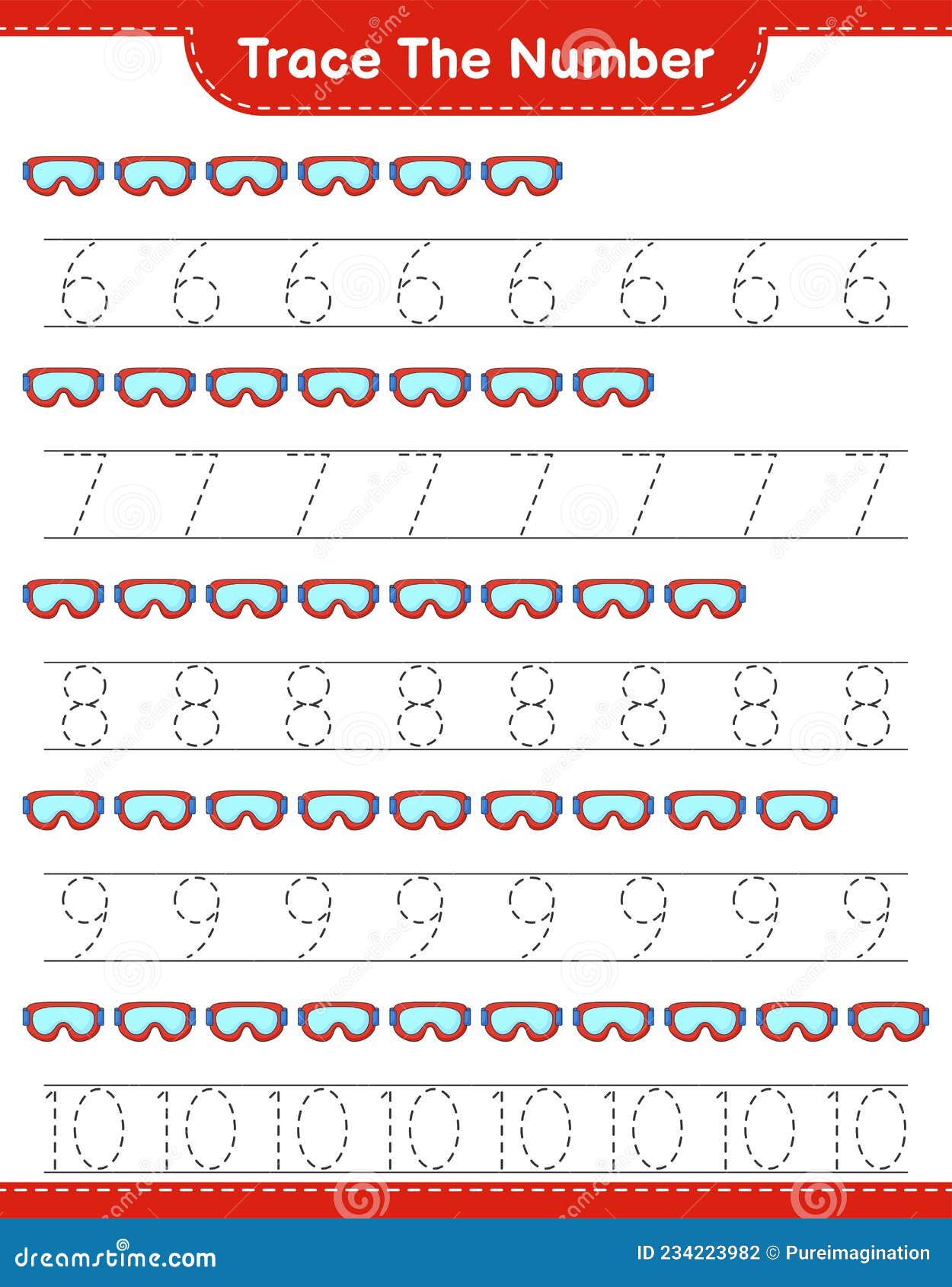 Trace the Number. Tracing Number with Goggle Stock Vector ...