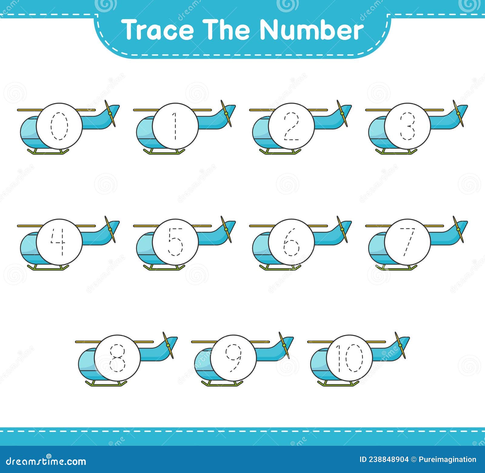 Trace the Number. Tracing Number with Helicopter Stock Vector ...