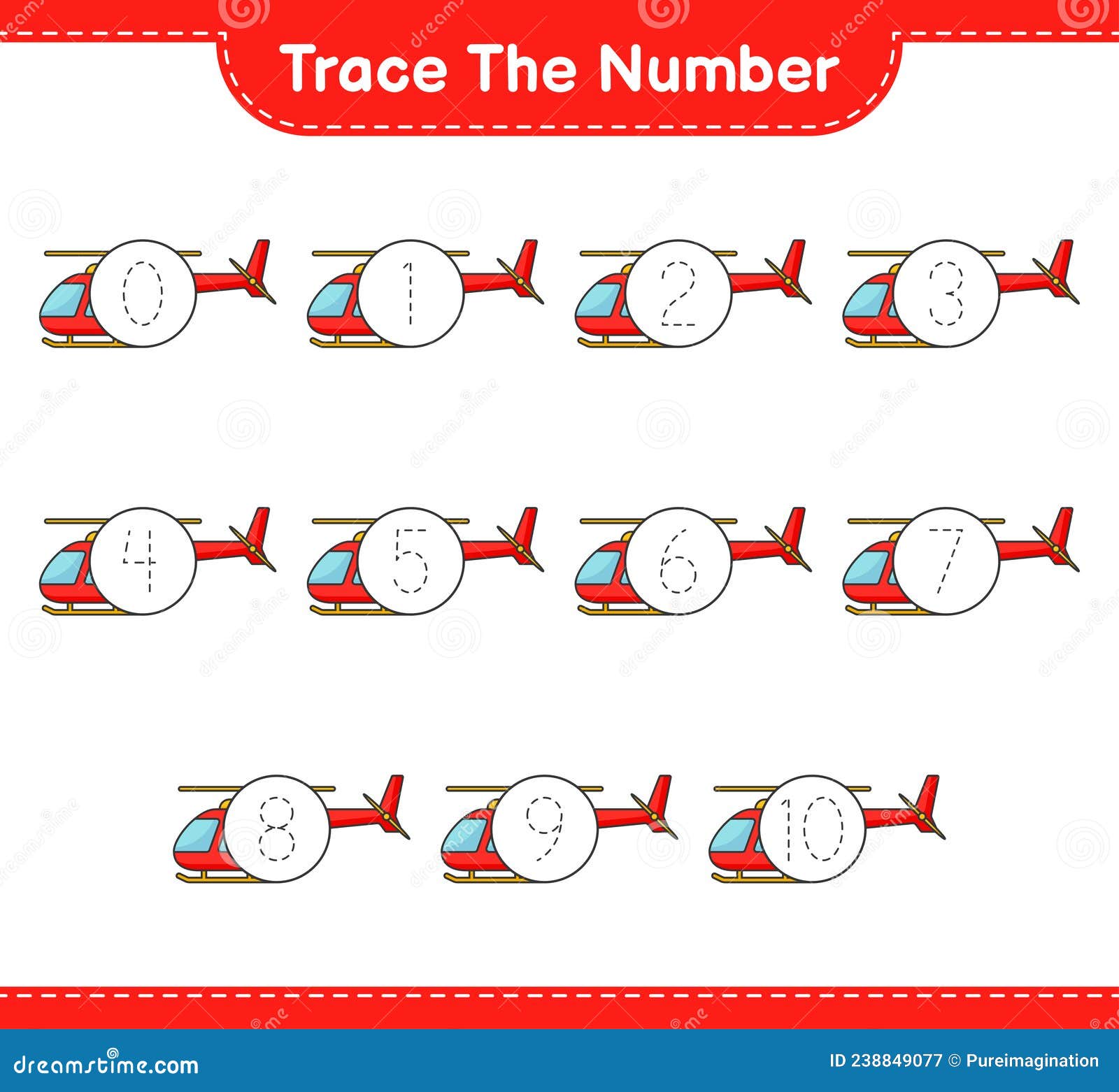 Trace the Number. Tracing Number with Helicopter Stock Vector ...