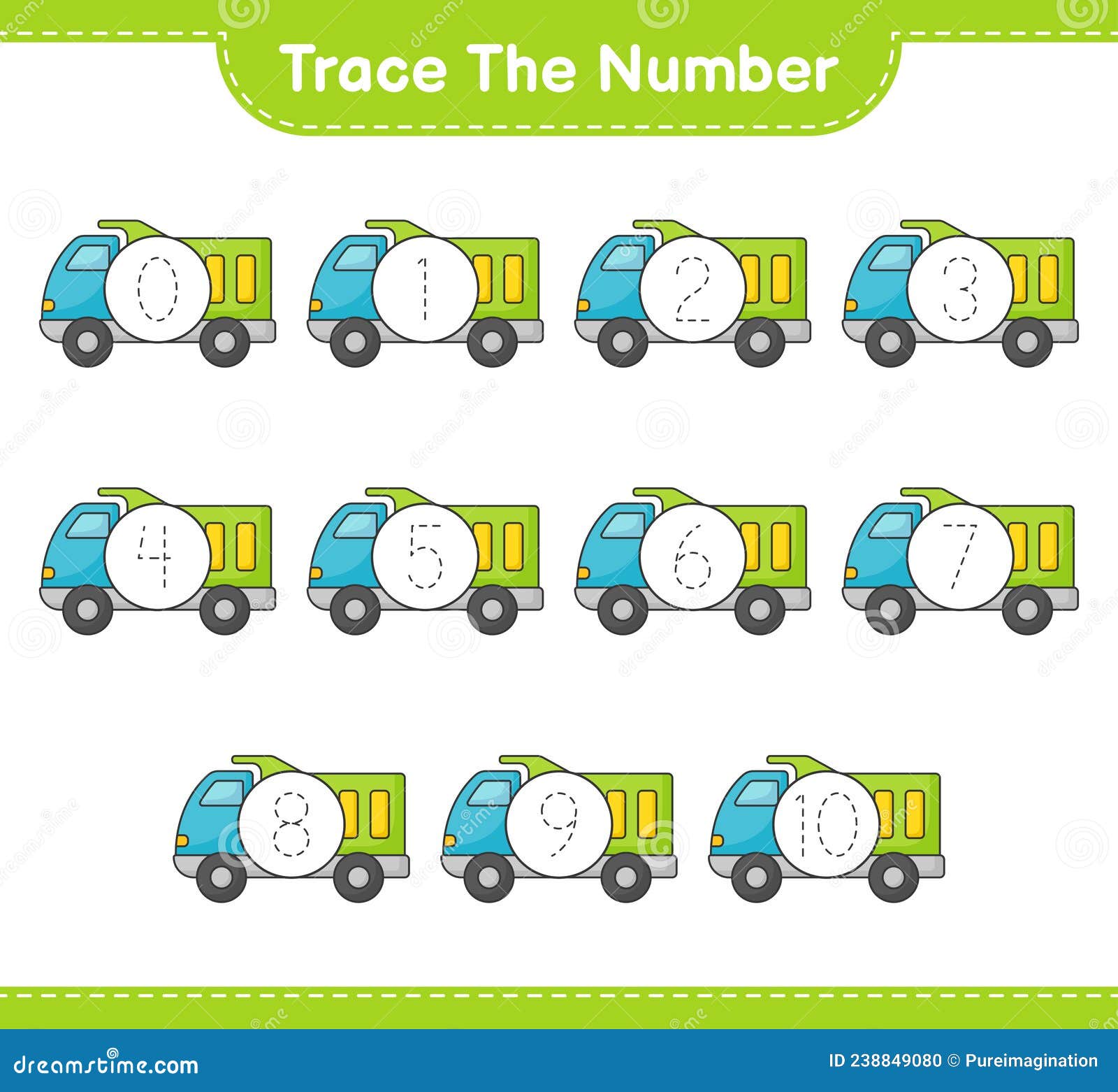 Trace the Number. Tracing Number with Lorry Stock Vector - Illustration ...