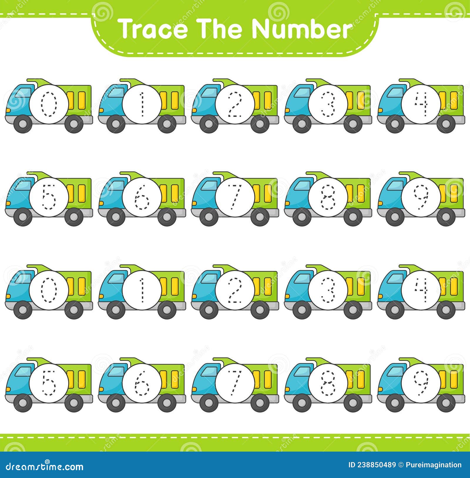 Trace the Number. Tracing Number with Lorry Stock Vector - Illustration ...