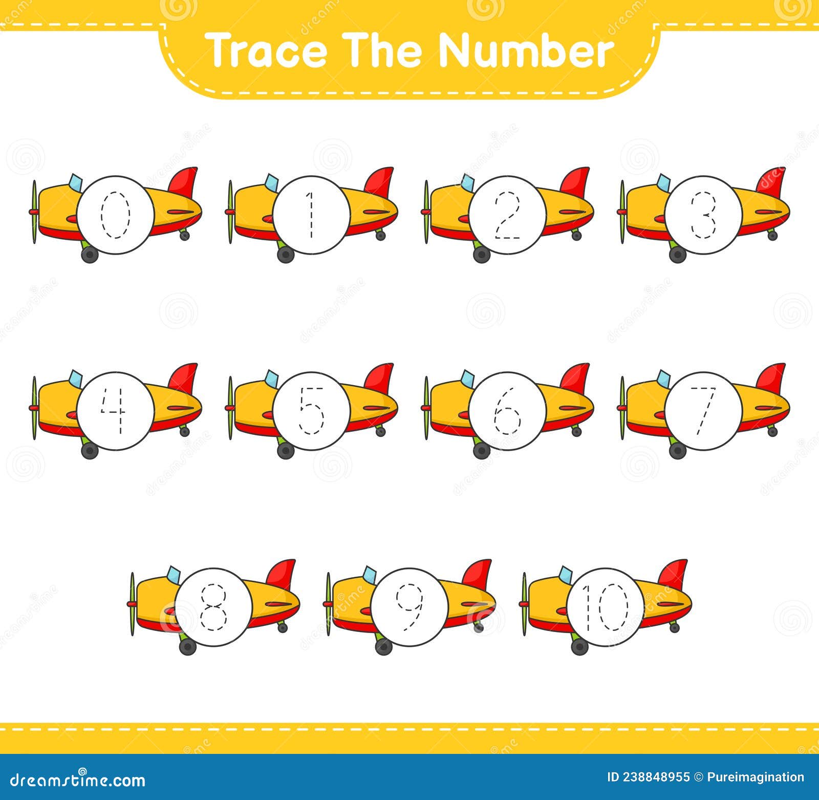 Trace the Number. Tracing Number with Plane Stock Vector - Illustration ...